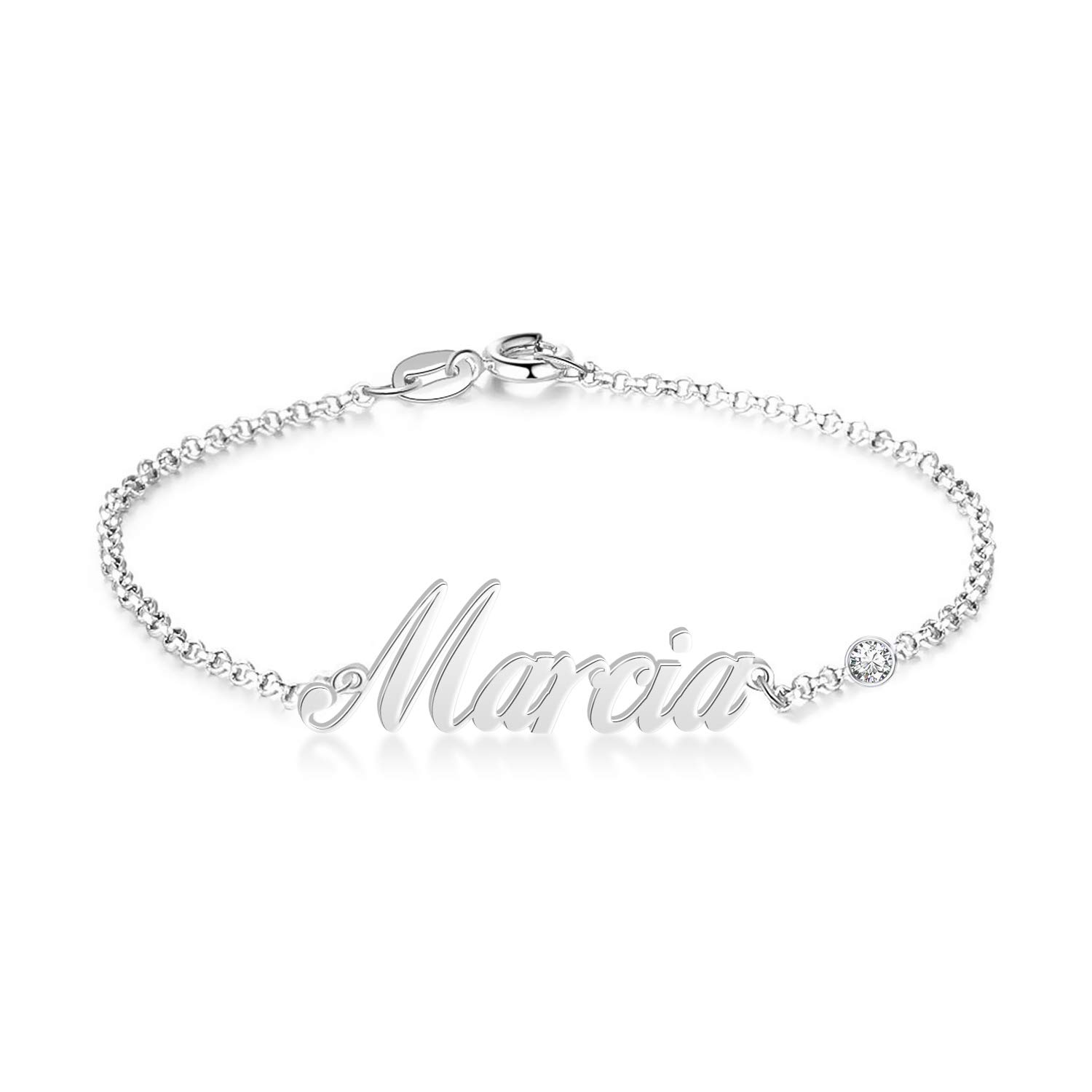 Personalized Name Bracelet or Anklet Bracelet with CZ birthstone 925 Sterling Silver /14K Custom Names Tiny Bar Bracelet Dainty Jewelry Birthday Gifts for Women, 7"+1.5"