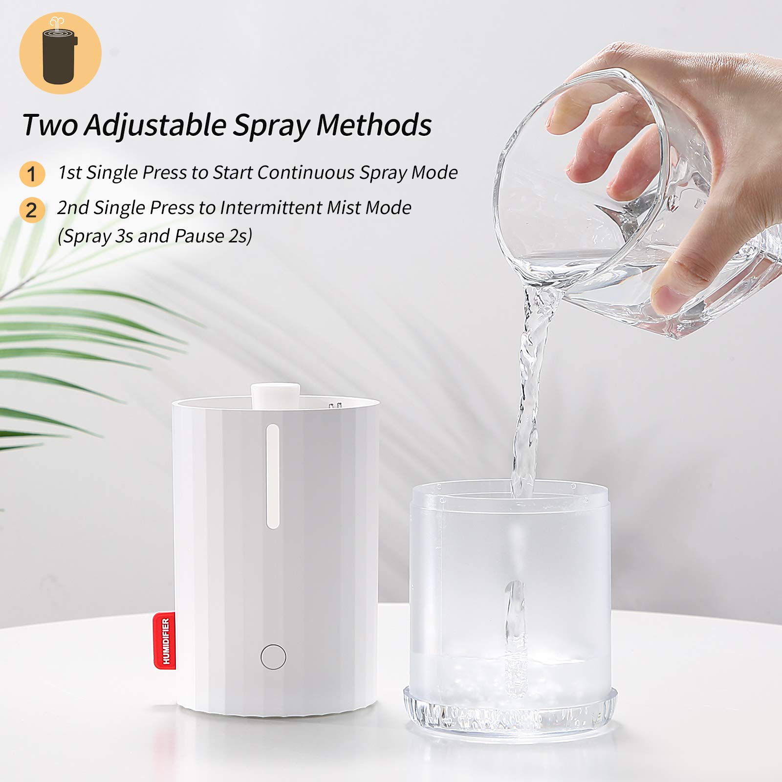 Portable Mini Humidifier, 280ml Small Cool Mist Humidifie with Night Light, USB Personal Desktop Humidifier for Bedroom Baby Travel Office Plants, Whisper Quiet, 2 Spray Modes, Auto Shut-Off, White