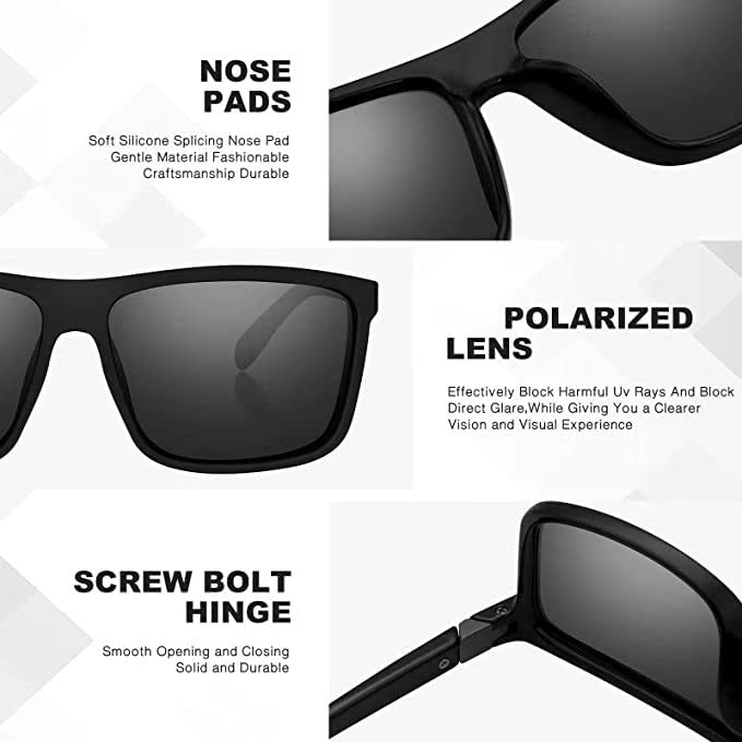 WFEANG Polarized Sport Sunglasses for Men Women Buy One Get One Rectangular Vintage Sunglasses UV400 Protection (4Pack Grey Black)