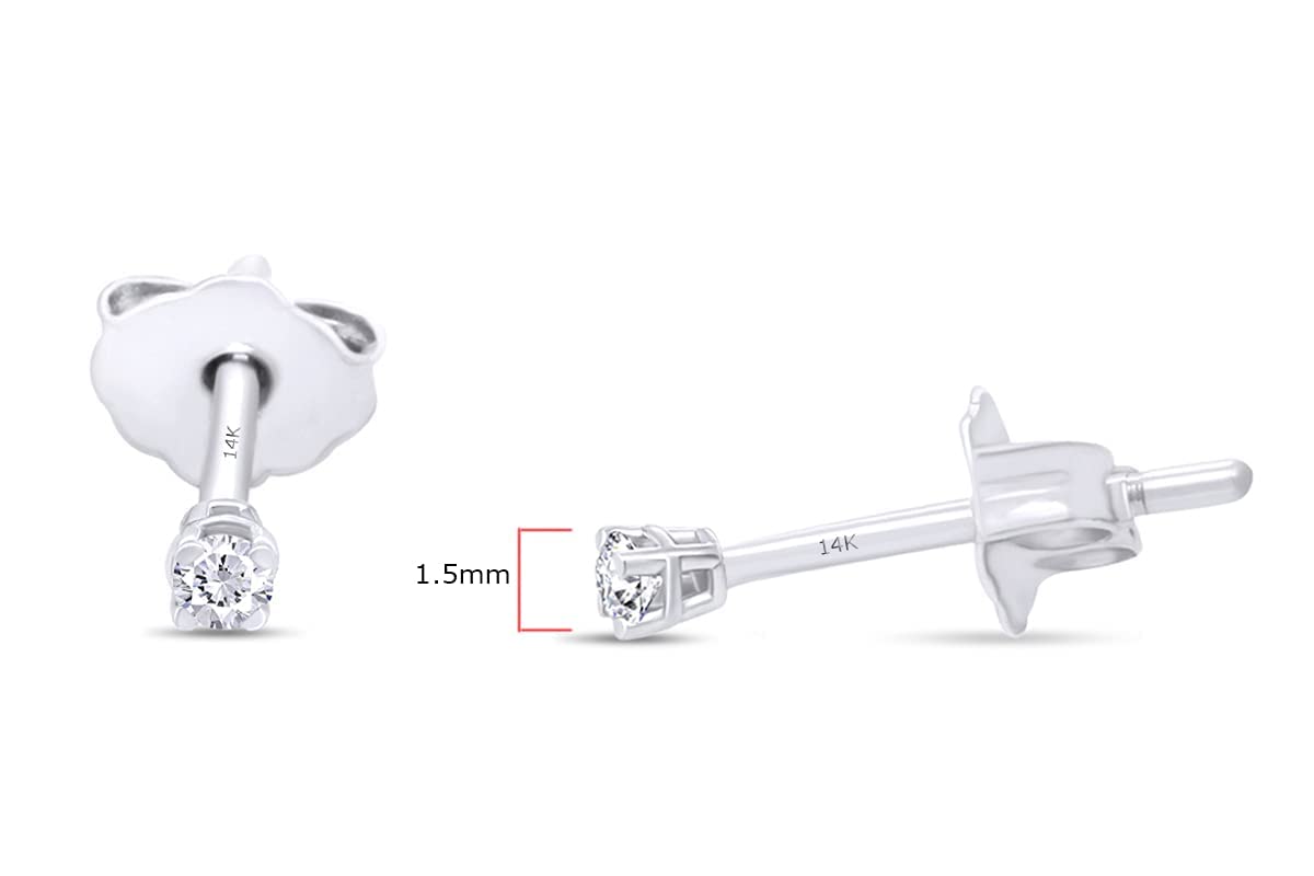 Round Natural Diamond Stud (IGI Certified 0.70 ct & up) Plus Quality Friction Back Earrings in 14k Solid White Gold, 0.04 Ctw - 2.00 Ctw