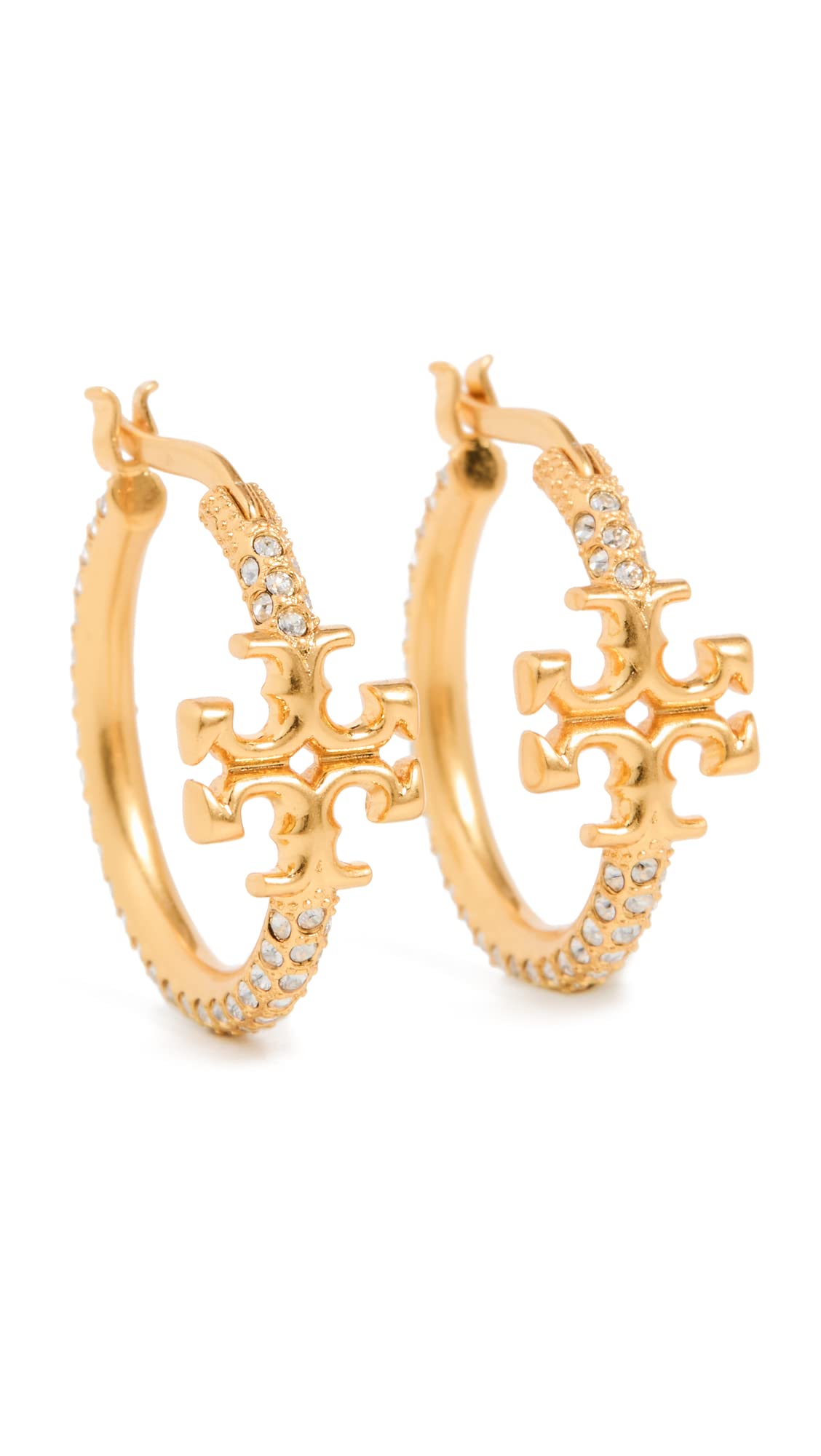 Tory Burch Women's Eleanor Pave Small Hoop Earrings, Rolled Brass/Crystal, Gold, Clear, One Size
