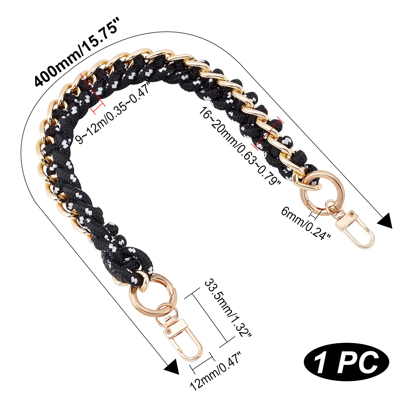 WADORN Braided Purse Handle Strap, 15.7 Inch Black Short Handbag Strap Top Handle Replacement Nylon Woven Satchel Handle with Gold Hardware for LV Beaubourg Hobo Neonoe Pochete Pouch Designer Bag
