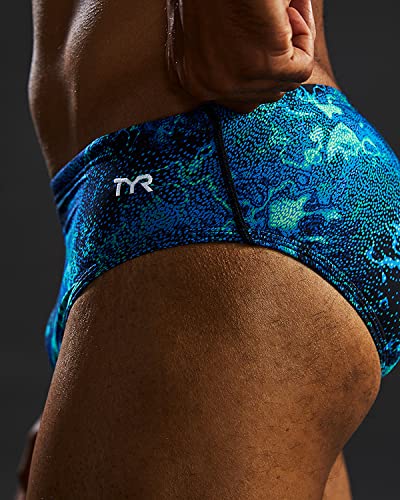 TYR Men's Standard Durafast Lite Racer Brief Swimsuit, Diploria Green/Blue, 30