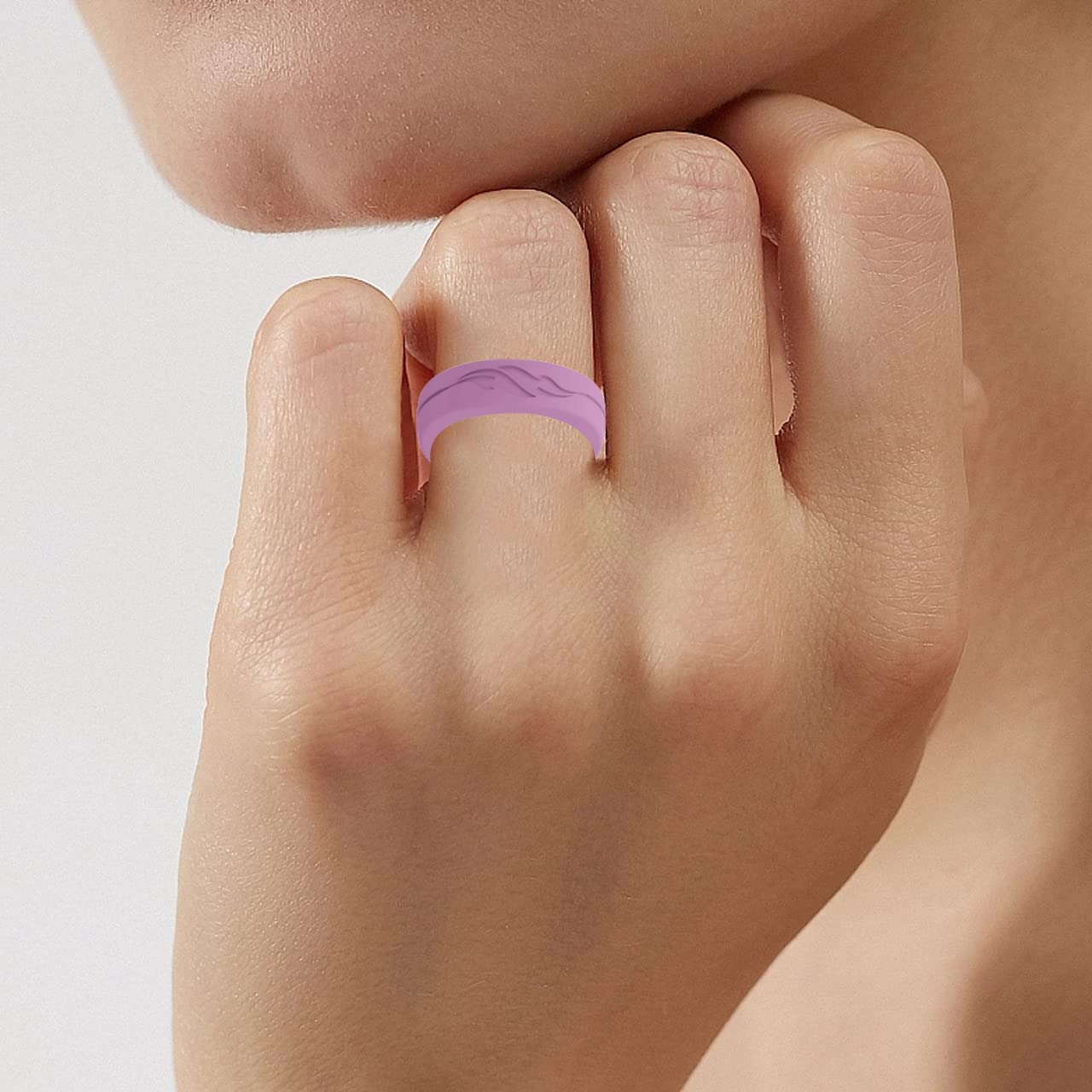 wearwan Timeless Styling Silicone Ring for Women- Breathable Patterned Design-Silicone Ring Women- 2mm Thick (7, Pink) W