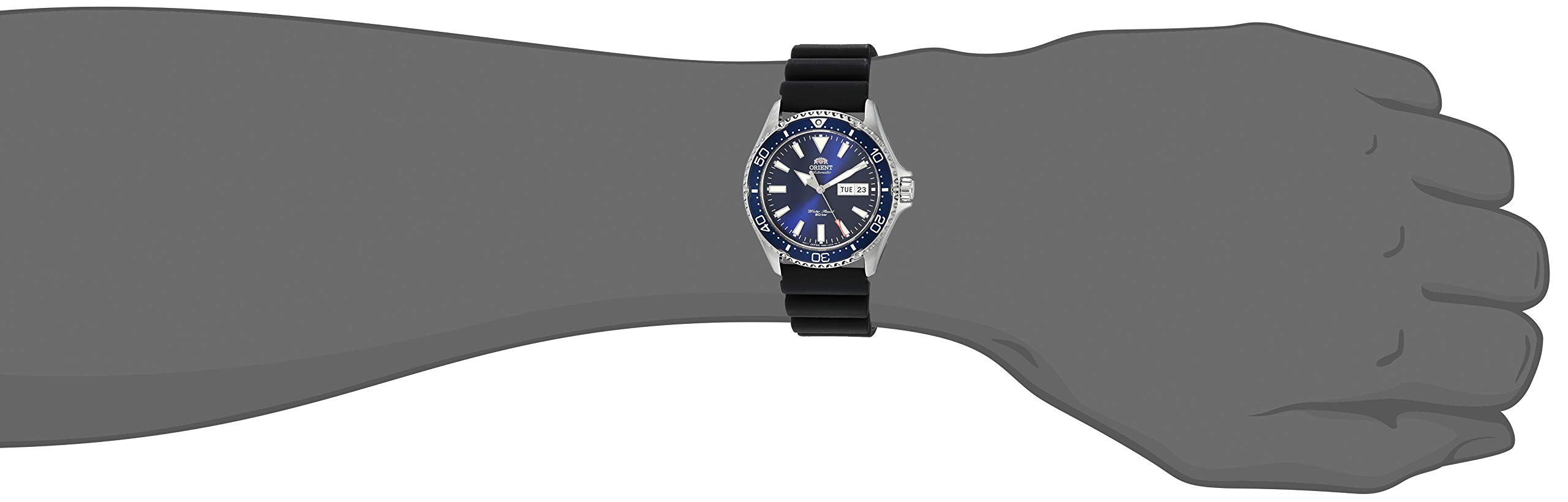 Orient Men's Kamasu Stainless Steel Japanese-Automatic Diving Watch with Silicone Strap, Silver, 22 (Model: RA-AA0006L19A) Color: Blue - Rubber Strap