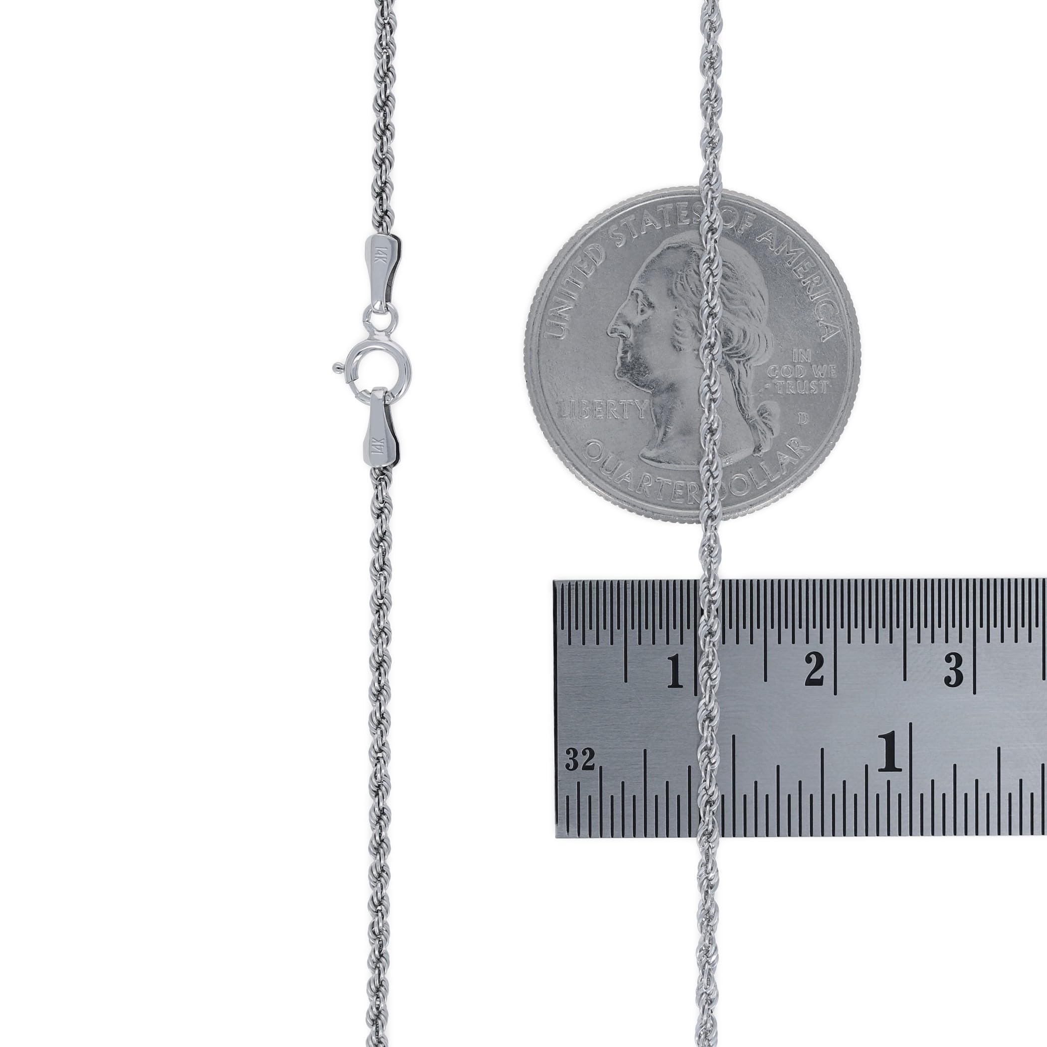 Nuragold 14k White Gold Dainty 1.5mm Rope Chain Diamond Cut Womens Mens Pendant Necklace, 14" 16" 18" 20" 22" 24" 26"