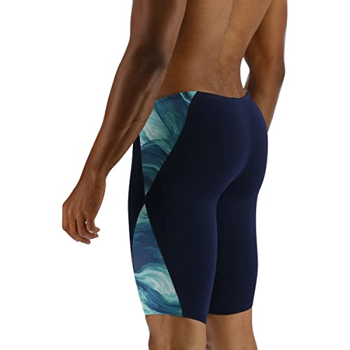 TYR Men's Standard Durafast Elite Blade Splice Jammer Swimsuit, Teal/Multi, 34
