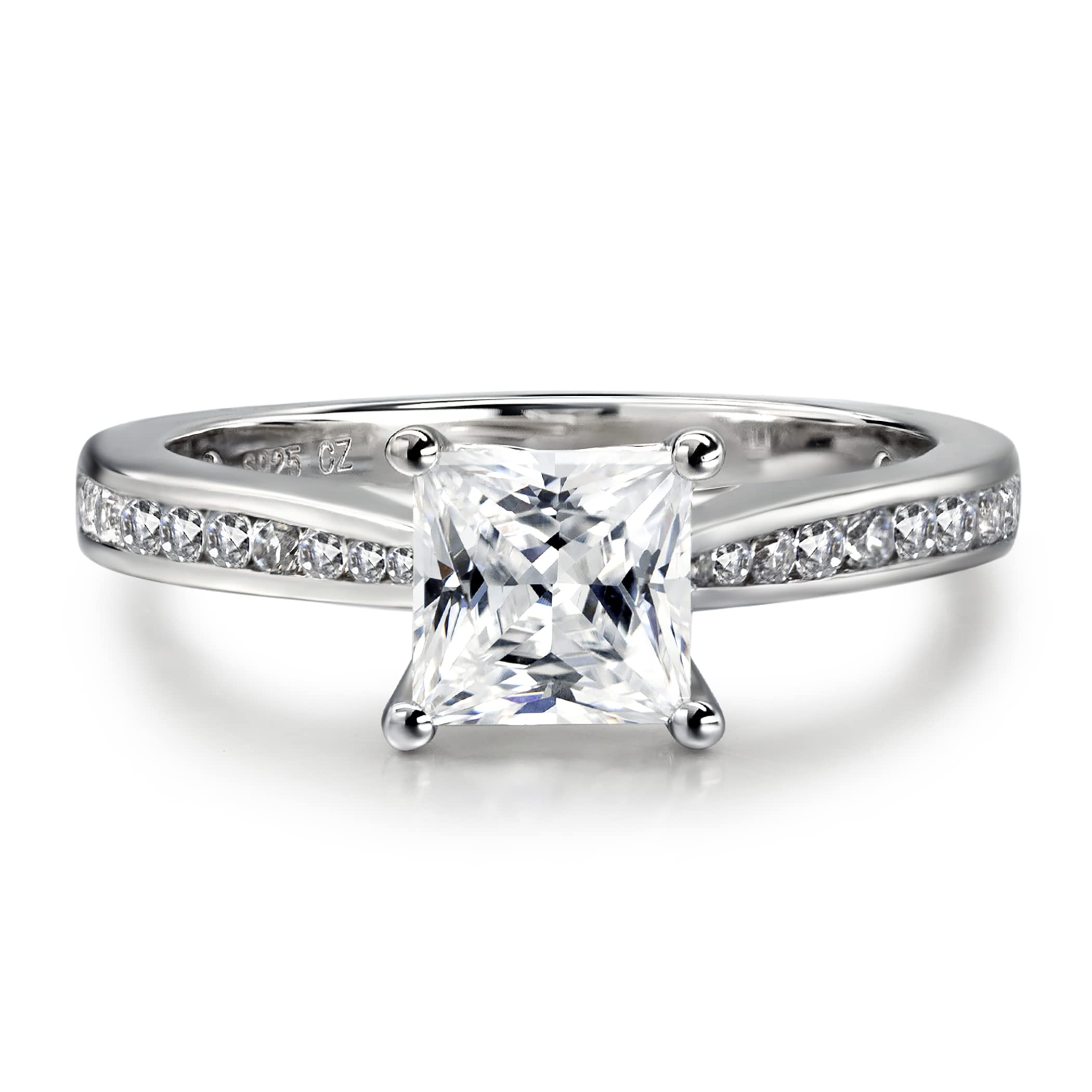 Petite Channel Set 1.5 Carat Princess Cut D Color VVS Moissanite Solitaire Engagement Ring (6)