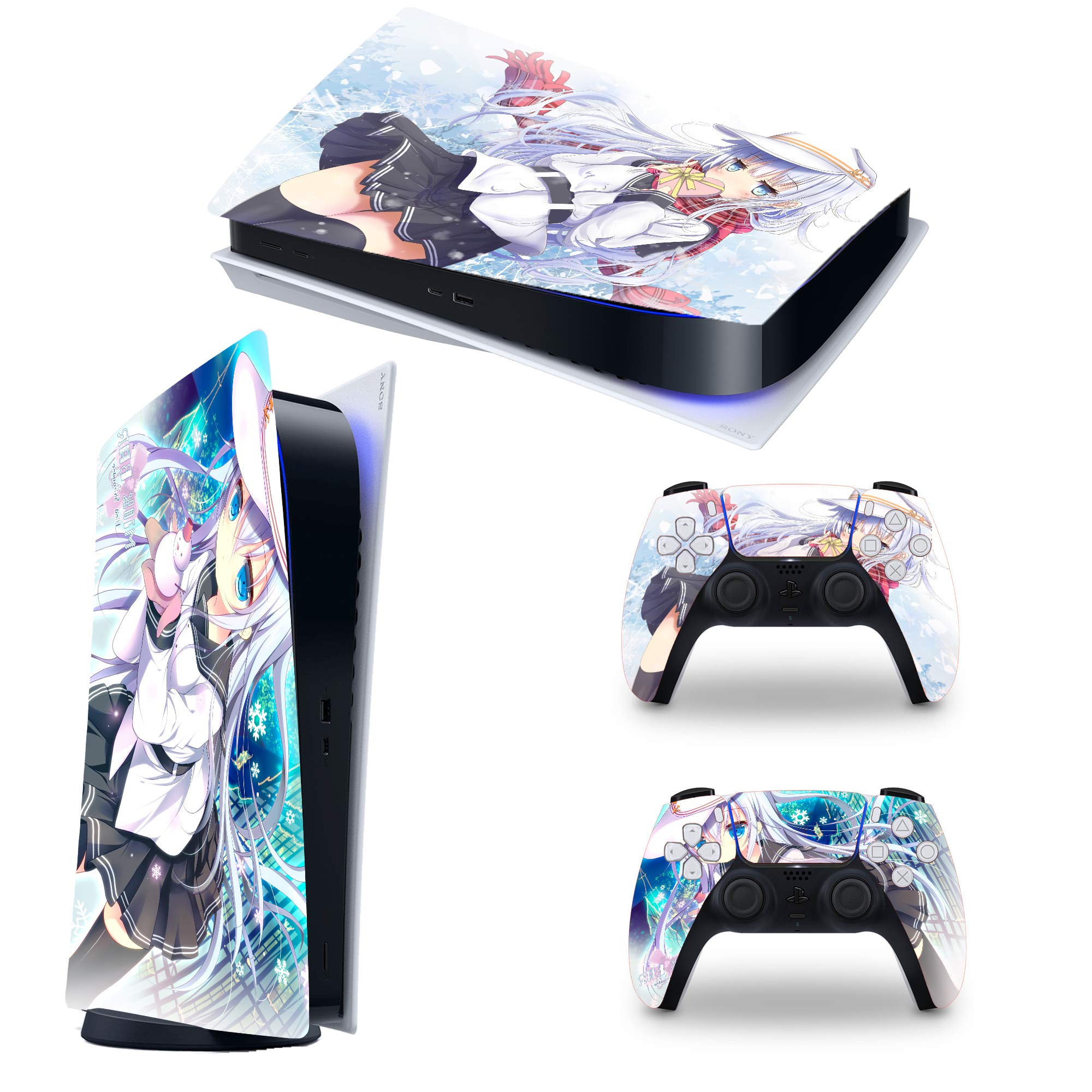 PlayStation 5 Skin Set – Janpan Girl Collection - HD Printing Vinyl Skin Cover Protective for PS5 Standard Edition Console and 2 PS5 Standard Edition Controller