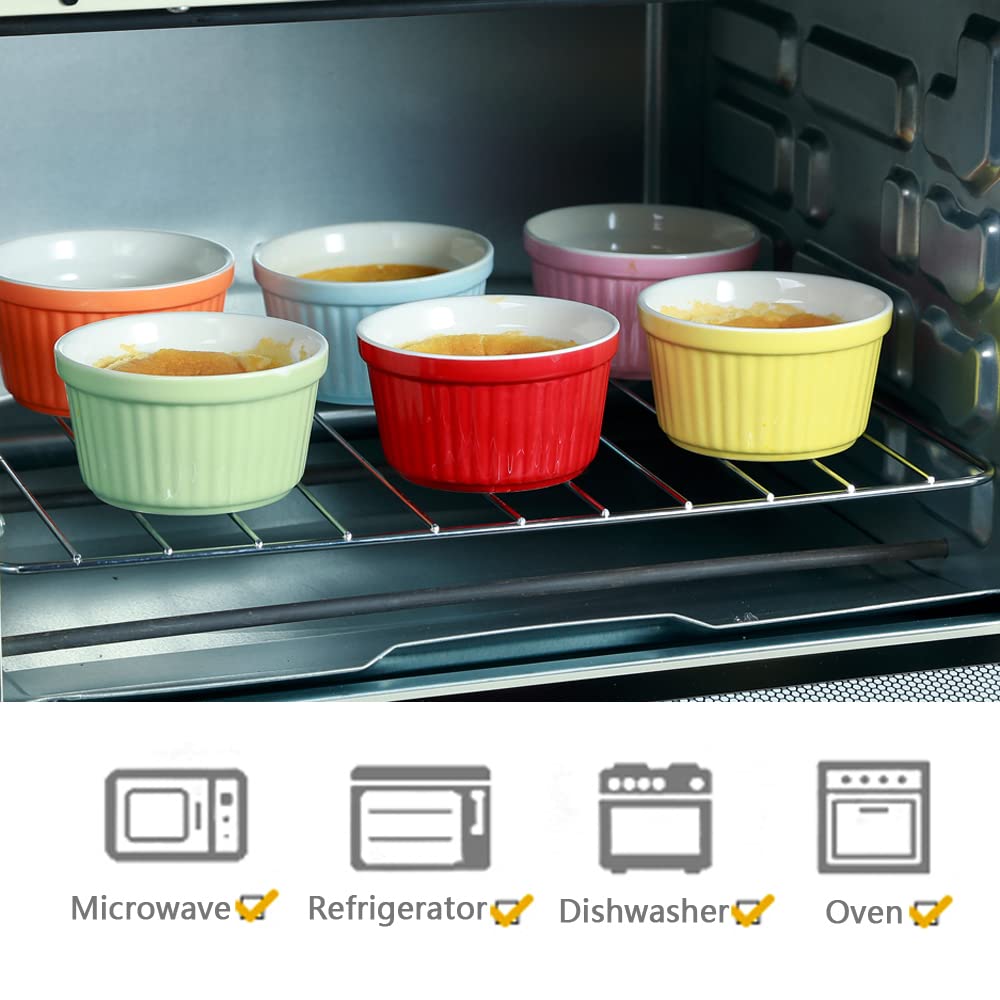 YAZYLIFE Ramekins 6oz Oven Safe,Creme Brulee Ramekins and Souffle Dishes,Porcelain Ramekin Baking Bowls,Dipping Sauce Dish.Pudding Cups,Set of 6,Colorful. (Colorful)