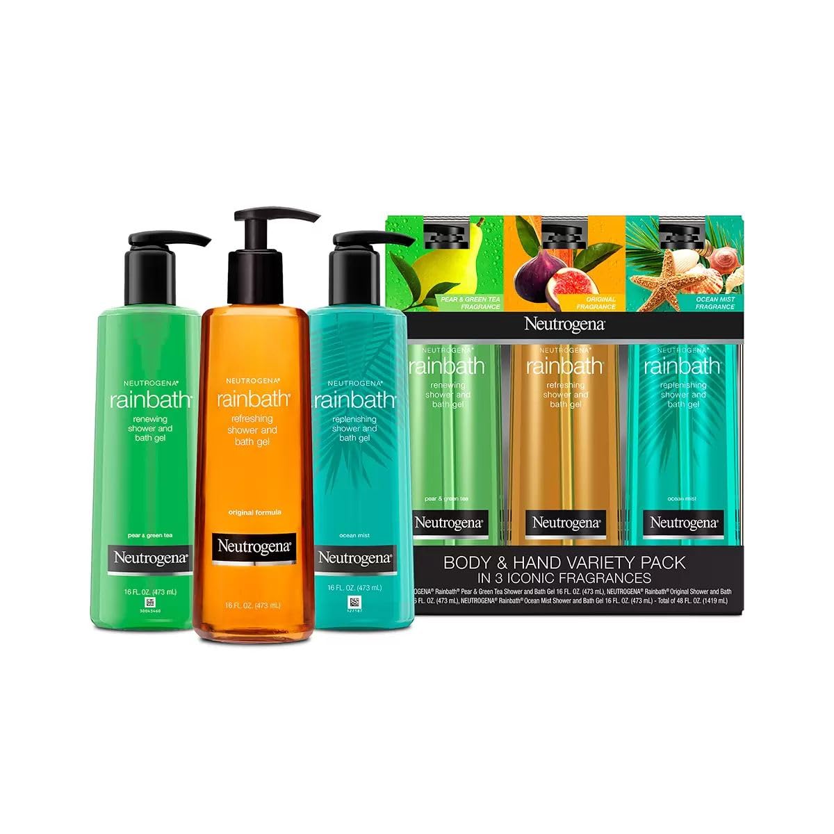 Neutrogena Rainbath Shower & Bath Gel, Variety Pack, 16 Fluid Ounce (Pack of 3)