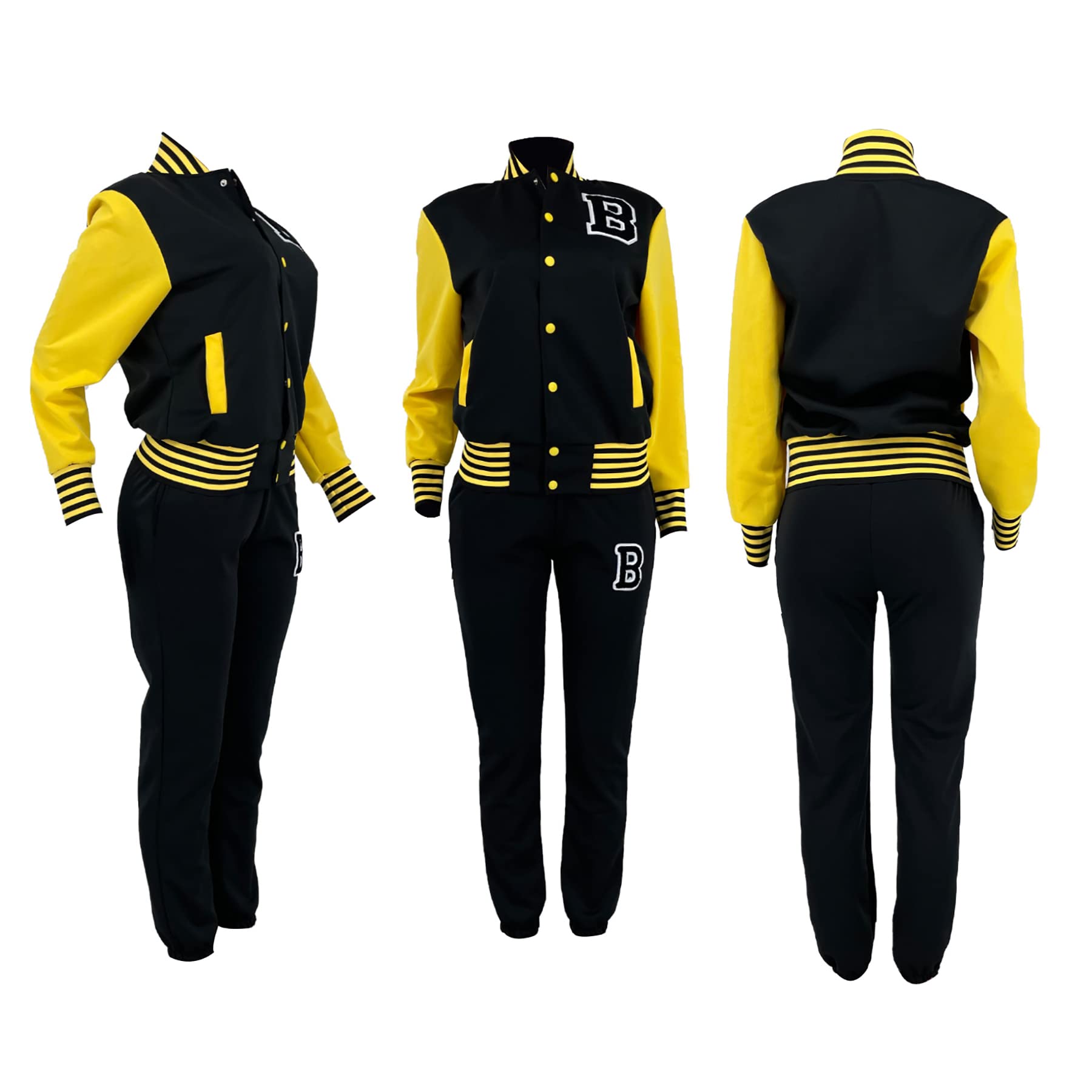 Symina Women's Two Piece Outfit Long Sleeve Jacket Long Pants Set Casual Suits Button Down Tracksuit Black, X-Large