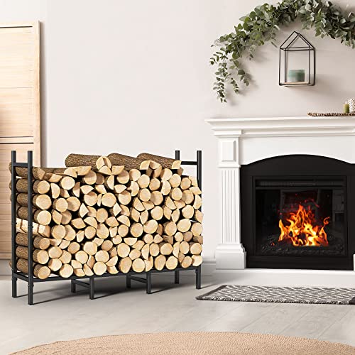 YBING 4ft Outdoor Firewood Rack with Cover, Waterproof, Heavy Duty, Large Capacity, Adjustable Metal Material, Blue