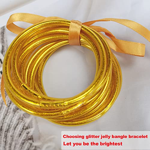 YBMYCM Glitter Filled Jelly Bracelets, Sparkling Soft Bangles Bracelet for Women Girls