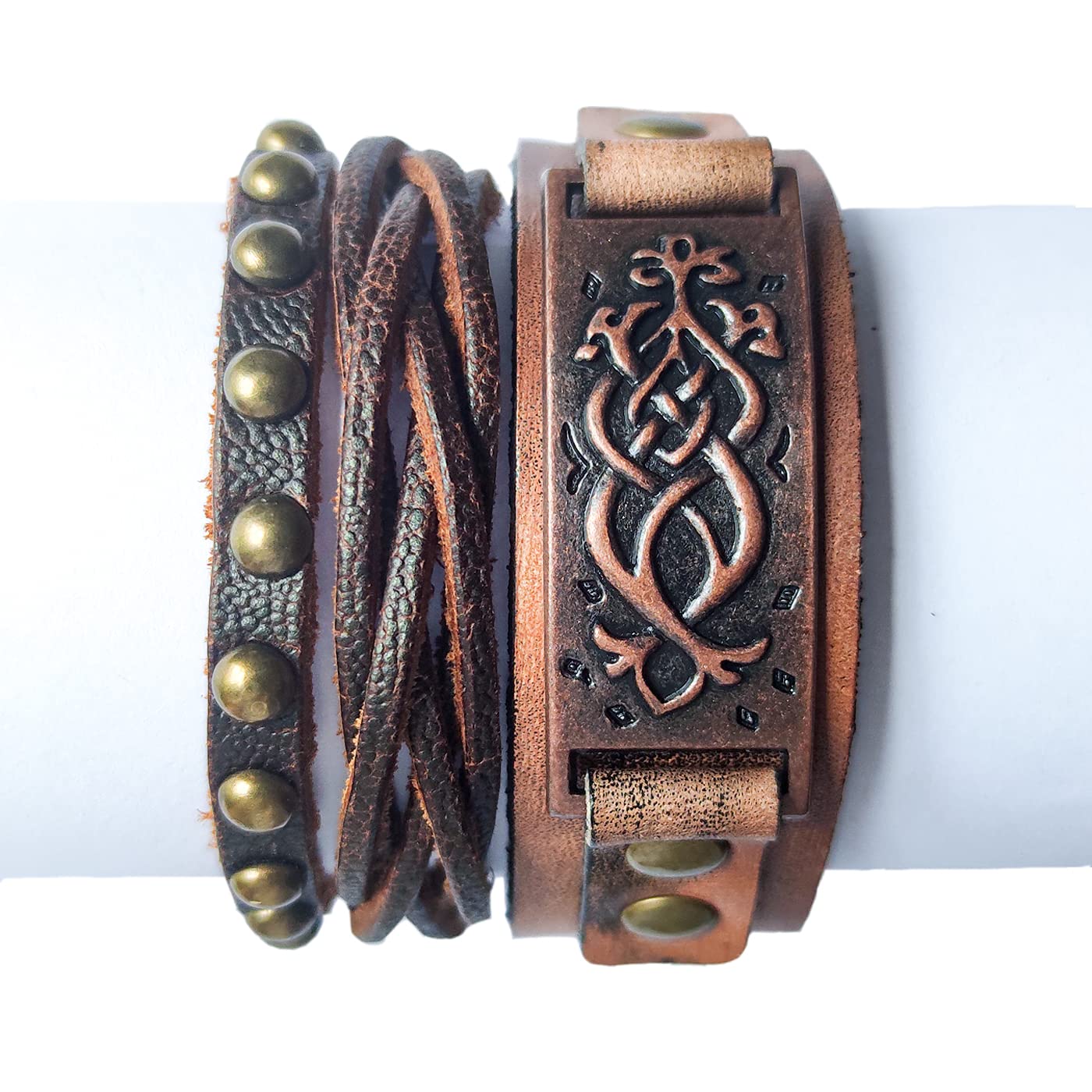 Rose-Samira Handmade Leather Bracelet Punk Wristband Set Adjustable Cuff Buckle Belt (Marker)