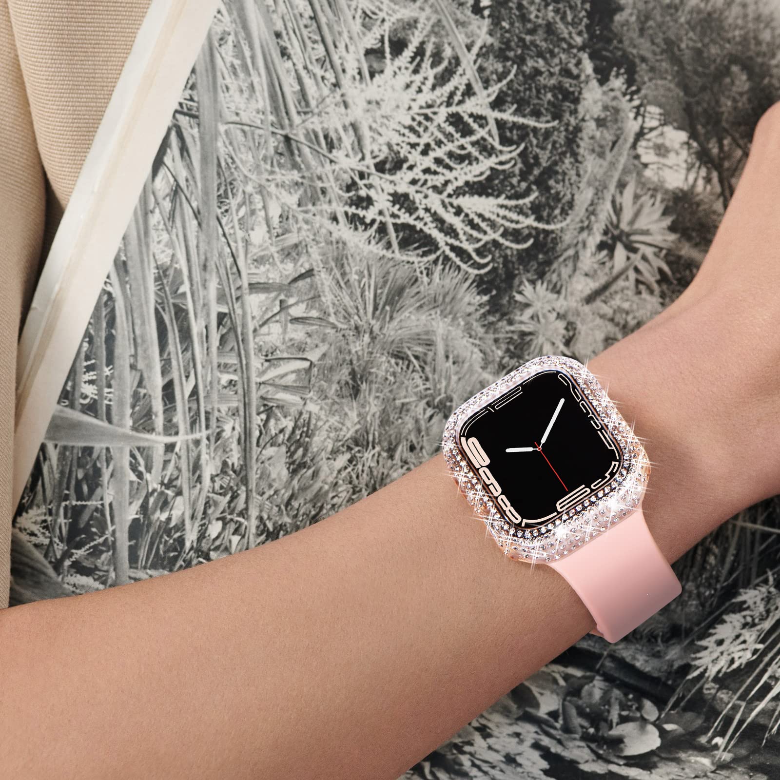 Surace 45mm Case Compatible with Apple Watch 8 & 7 Case, 400 Crystal Diamonds Bling Case Protective Cover Bumper Compatible for Apple Watch Series 7 Series 8 45mm (Rose Gold/Pink/Black/Silver/Clear)