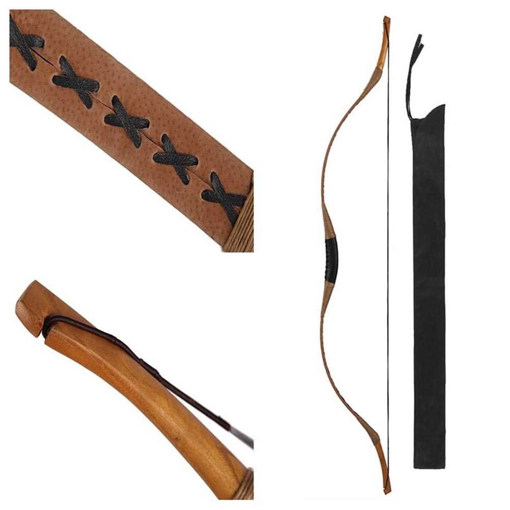 PG1ARCHERY Traditional Archery Recurve Bow Longbow Basic Handmade Pig Leather Horsebow Long Bow Left and Right Handed for Hunting Practice Target 65lbs
