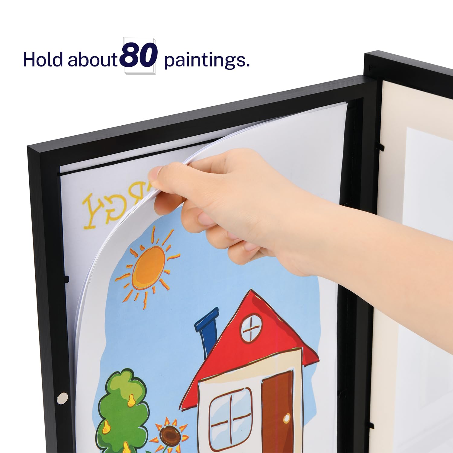 ONE WALL Kids Artwork Picture Frame Display 8.5x11 with Mat or 9.9x12.7 Without Mat, Black Wood Frame with Tempered Glass Front Opening for Kids Drawings, Artworks, Art Projects, Schoolwork, 2-Pack