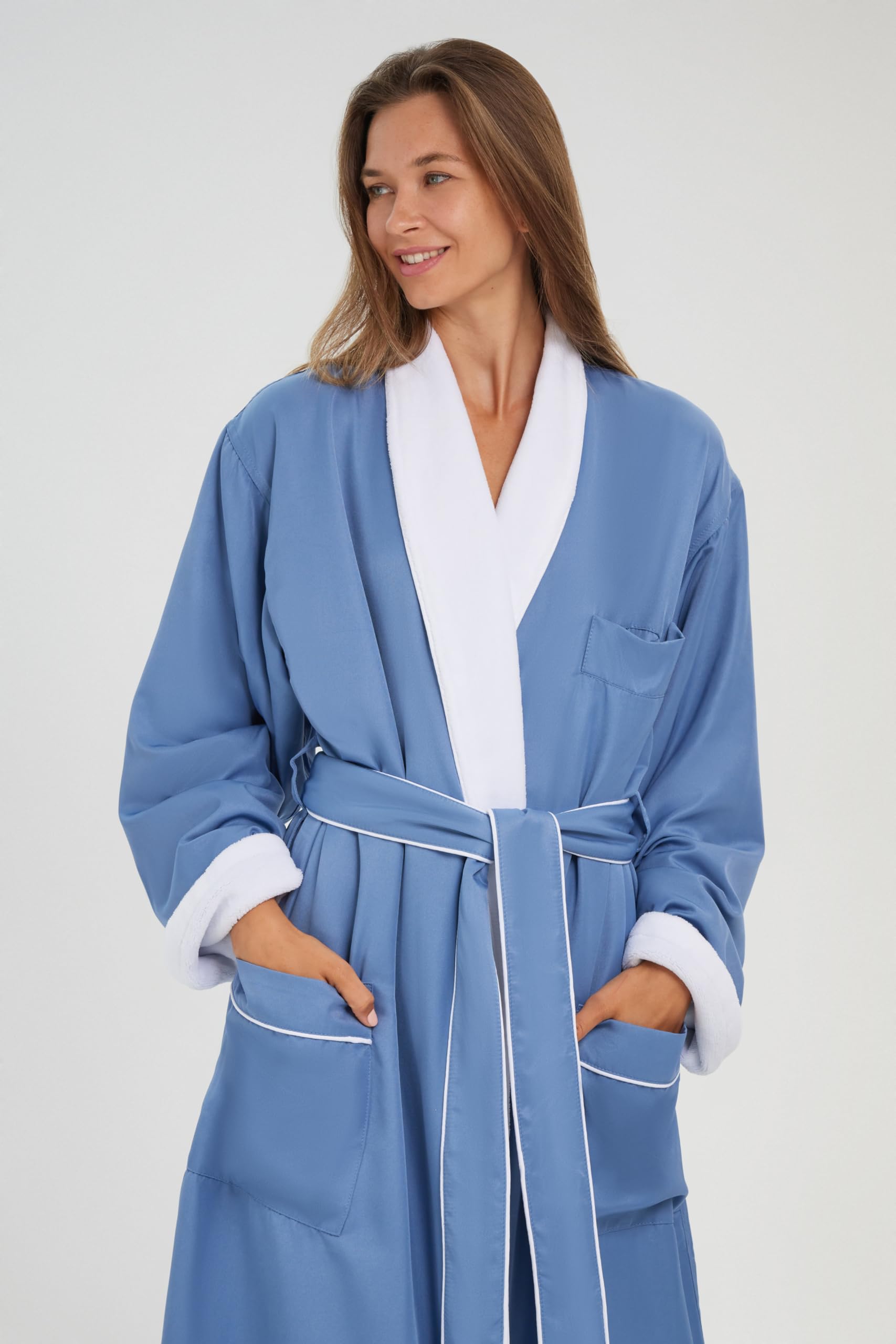 MONARCH Plush Lined Microfiber Bath Robe for Women or Men - Super Soft, Durable Luxury Spa, Resort & Hotel Bathrobe, Generously Sized (Unisex) Cypress