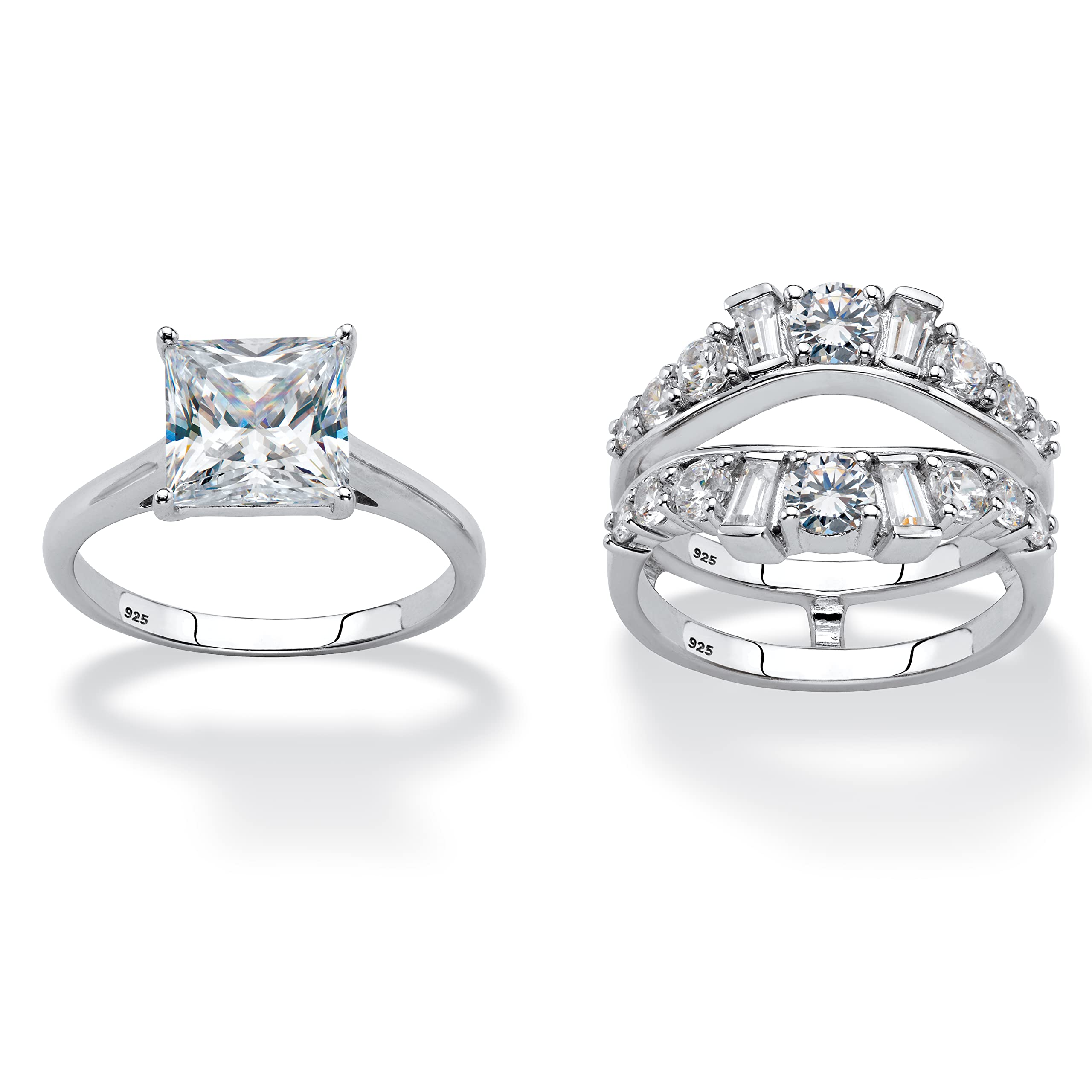 PalmBeach Platinum-plated Sterling Silver Princess Cut Cubic Zirconia Jacket Bridal Ring Set Sizes 6-10 Size 7