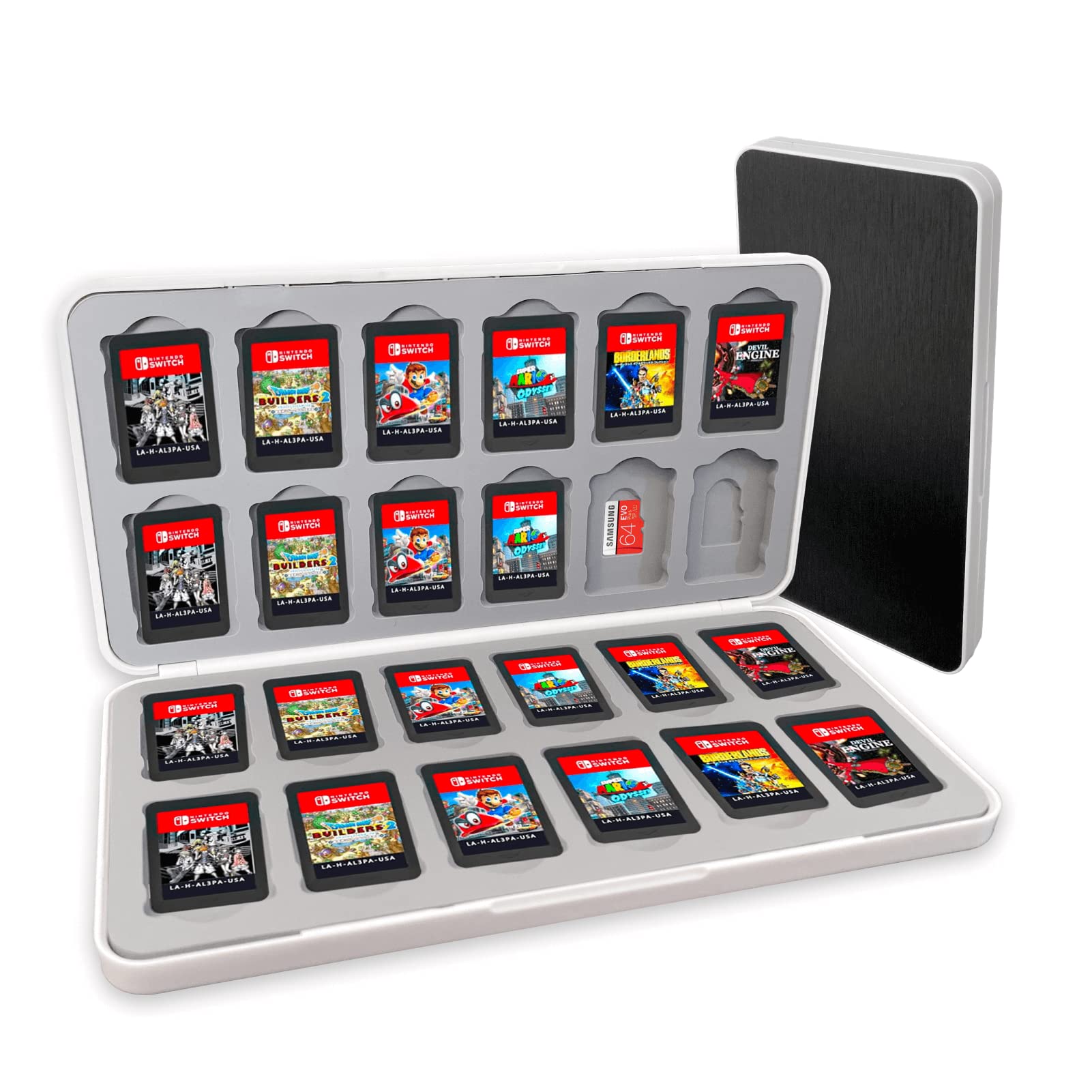 WNJACO Switch Game Card Case Nintendo Switch Game & Micro SD Card, Customized Pattern Switch Lite Game Card Storage Box with 24 Game Card Slots and 24 Micro SD Card Slots with Magnetic Closure (Black)