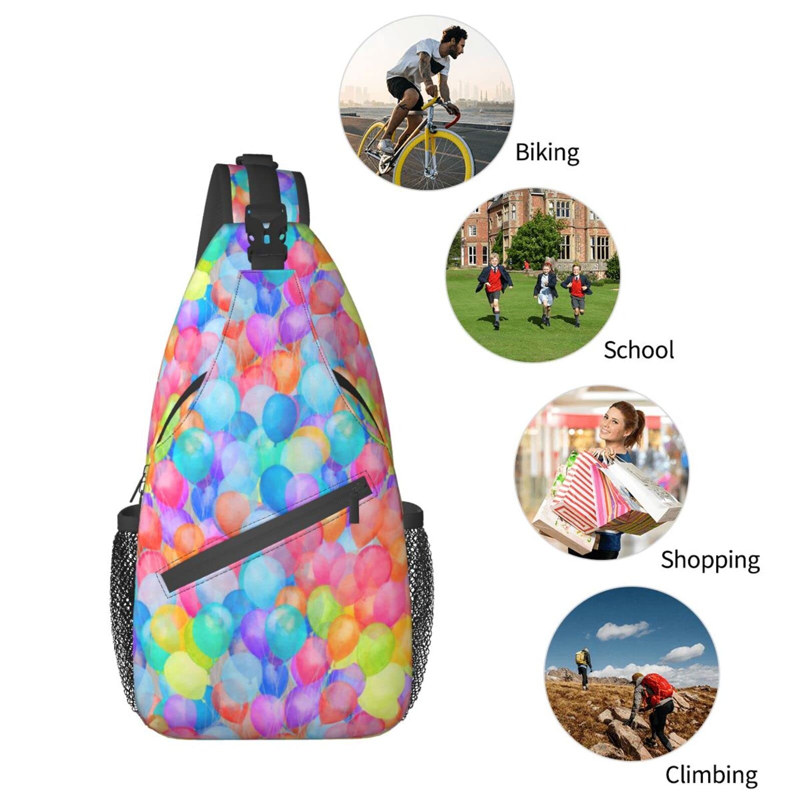Sling Backpack Watercolor Rainbow Air Balloon Print Crossbody Shoulder Sling Bag For Men & Women