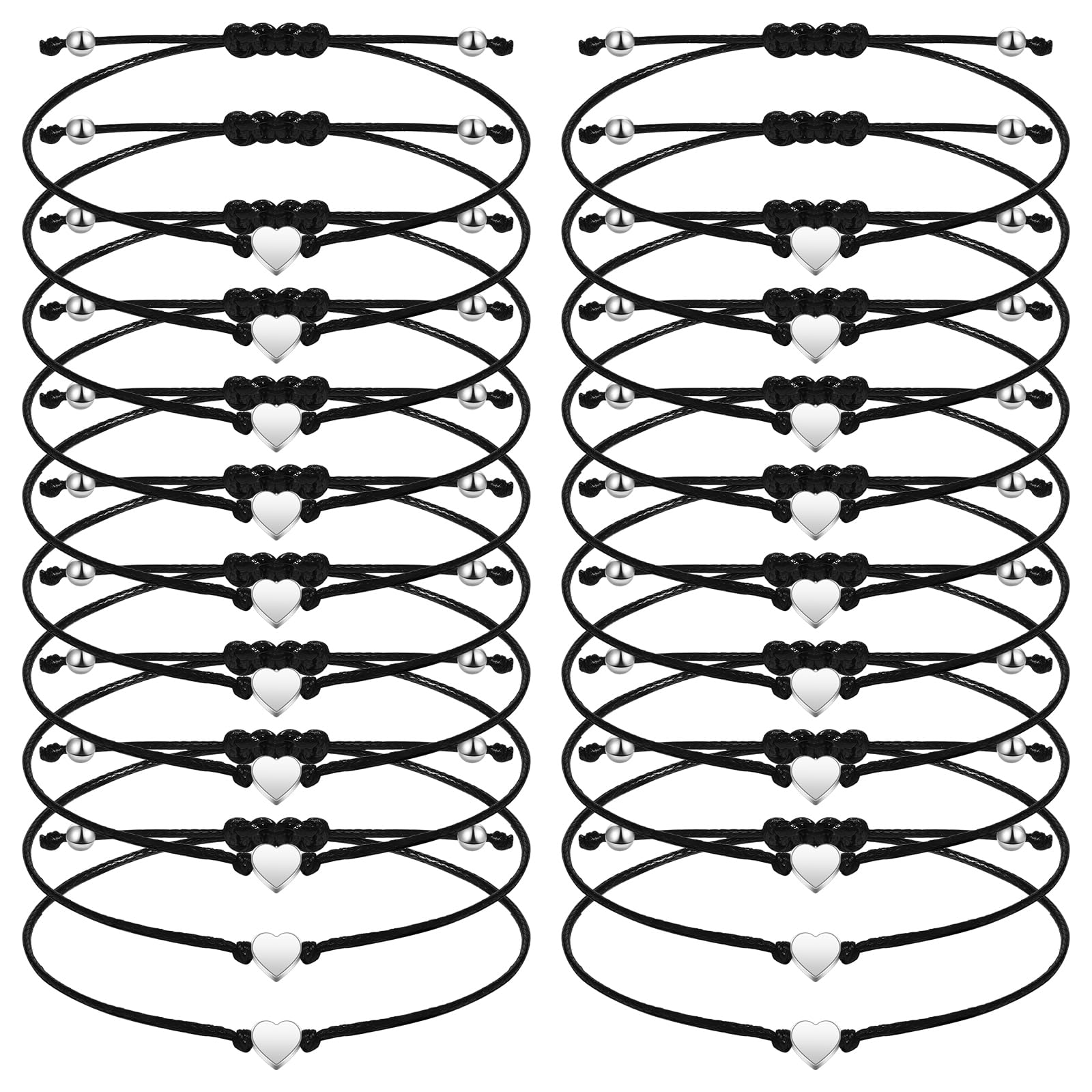 Sureio 20 Pieces Cute Matching Couple Bracelet Handmade Wax Rope Bangle Matching Jewelry for Couples Adjustable Black Rope Bracelet for Women Heart Braided Friendship Bracelets for Men