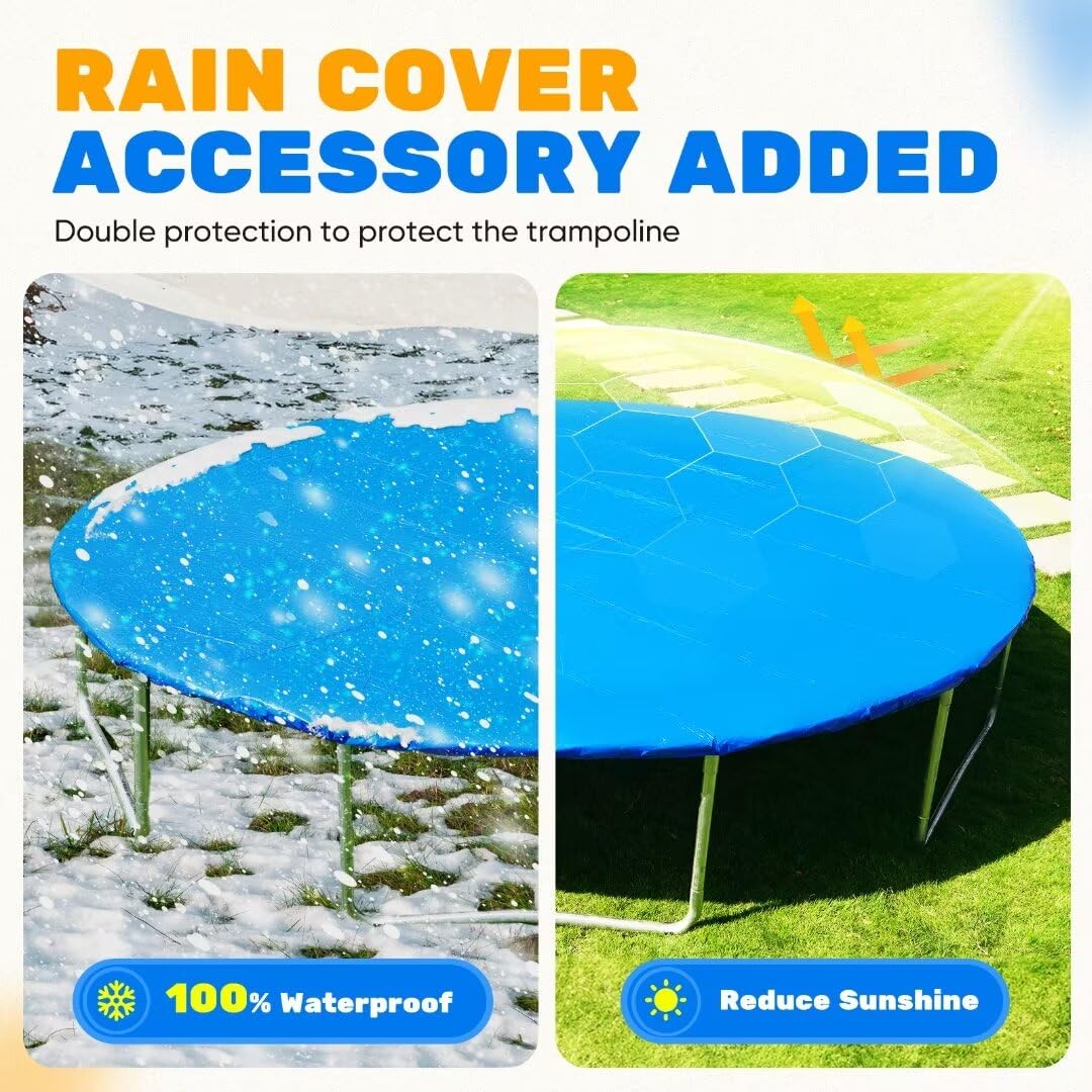 ORCC 1200LBS Weight Capacity 16 15 14 12 10ft Trampoline for Kids and Adults Outdoor Trampolines with Safety Enclosure Net Wind Stakes Non-Slip Ladder