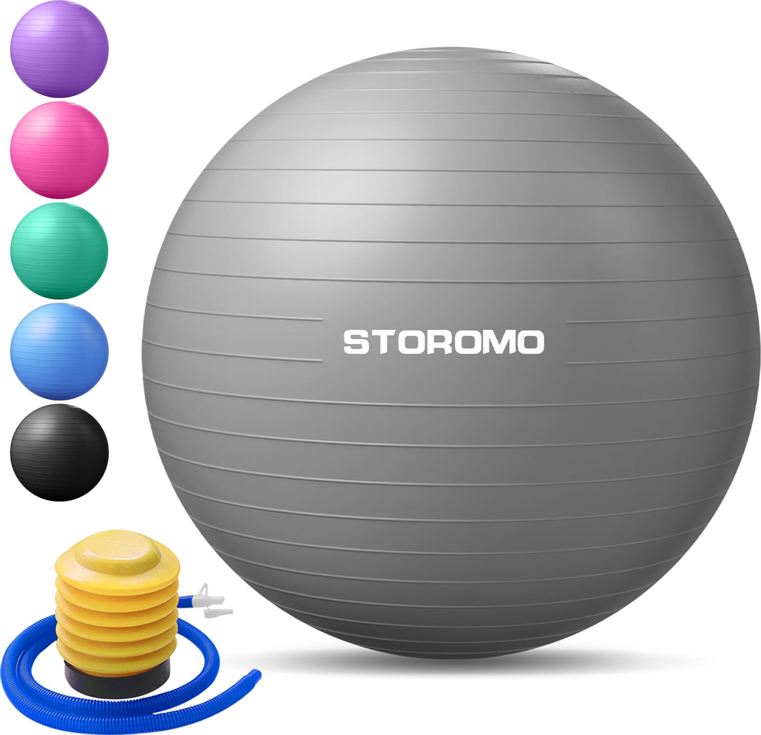 STOROMO Exercise Ball,Yoga Ball(with Exercise Tutorial)，Extra Thick Non-Slip,Holds 2500 lbs, Workout Ball for Pregnancy Birthing and Balance Stability (Silver, 45cm/17.7in)