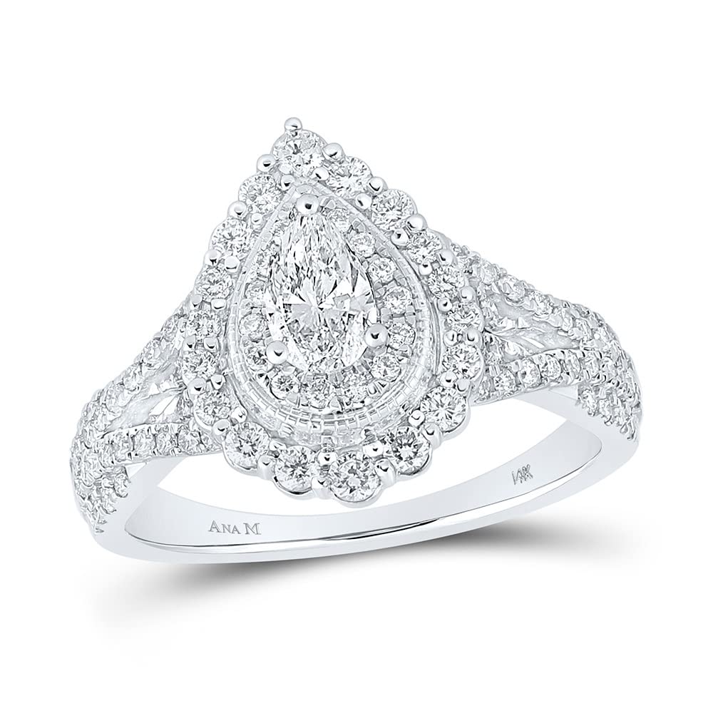 The Diamond Deal 14kt White Gold Pear Diamond Halo Bridal Wedding Engagement Ring 1 Cttw