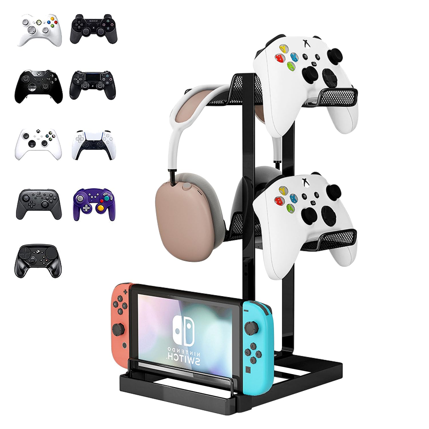 Vicosey Game Controller Stand,Controller Holder 2 Tier for Desk,Anti-Slip Stable Design Universal Storage Compatible with Gaming Accessories Headset Xbox PS5 PS4 Gamer Gifts(Black)