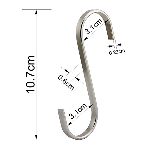 RuiLing Premium 6 Pack Size X-Large Brushed Stainless Flat S Hooks Kitchen Pot Pan Hanger Clothes Storage Rack.