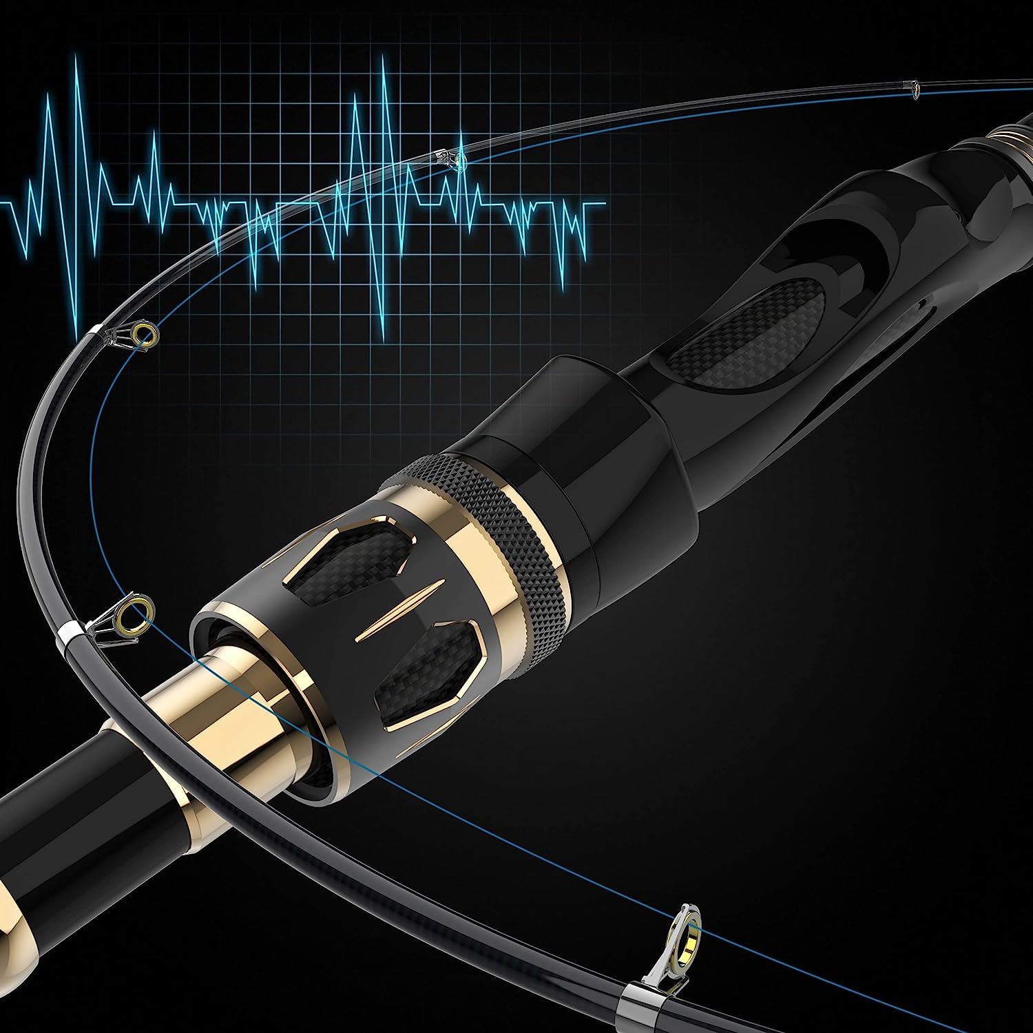 PLUSINNO Elite Hunter 7FT Fishing Rod, IM 6 Graphite Spinning Rod and Casting Rod, Stainless Steel Guides with SiC Inserts (7FT-Spinning Rod-M Power+HT3000REEL(Golden))…