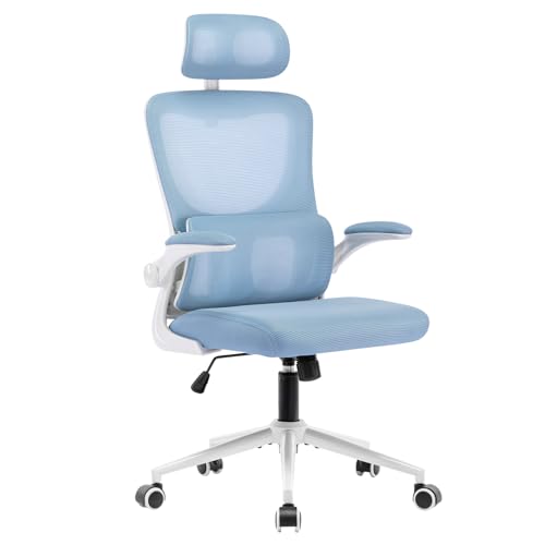 Office Chair Height-Adjustable Ergonomic Desk Chair with Self-Adaptive Lumbar Support Breathable Mesh Computer Chair High Back Swivel Task Chair with Adjustable Headrest and Flip-up Armrests
