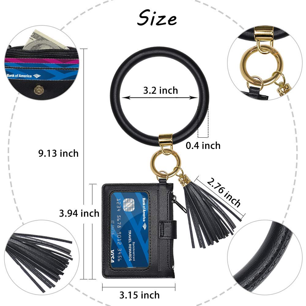 SHANSHUI Key Ring Bracelet,Keychain Bangle Wristlet Bracelet Tassel Card Key Holder Women