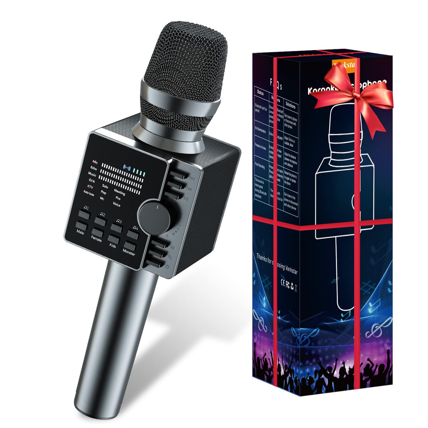 Verkstar Karaoke Microphone, Portable Wireless Bluetooth Car Karaoke with Magic Voice, Handheld Karaoke Mic Speaker Machine for Birthday Home Party KTV (Space Grey)