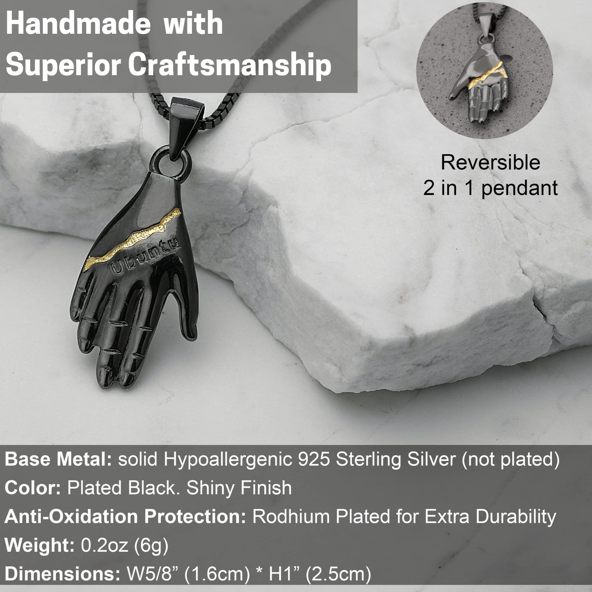 Verba Creations Ubuntu Kintsugi Reversible Pendant - Easily Adjustable Handmade Necklaces in Rhodium Plated 925 Sterling Silver