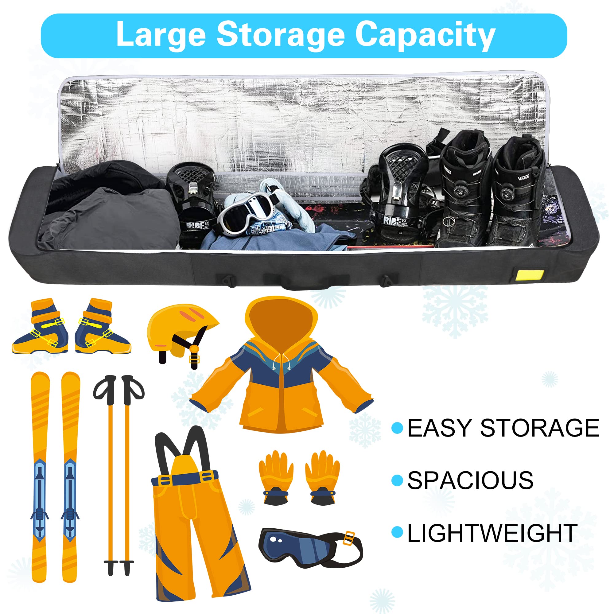 SEEHONOR Padded Snowboard Bag Store Transport Snowboard/Skis, Perfect Ski Bag for Air Travel