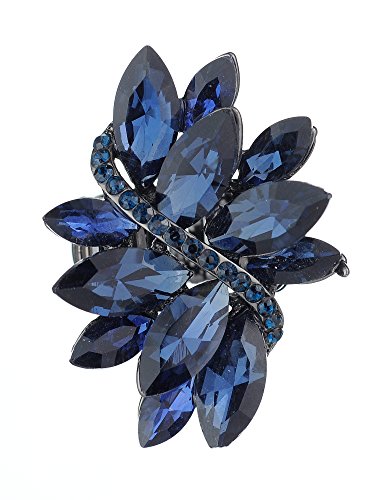 NYFASHION101 Women's Vine Marquis Stone Stud Fashion Stretch Ring, Navy/Black