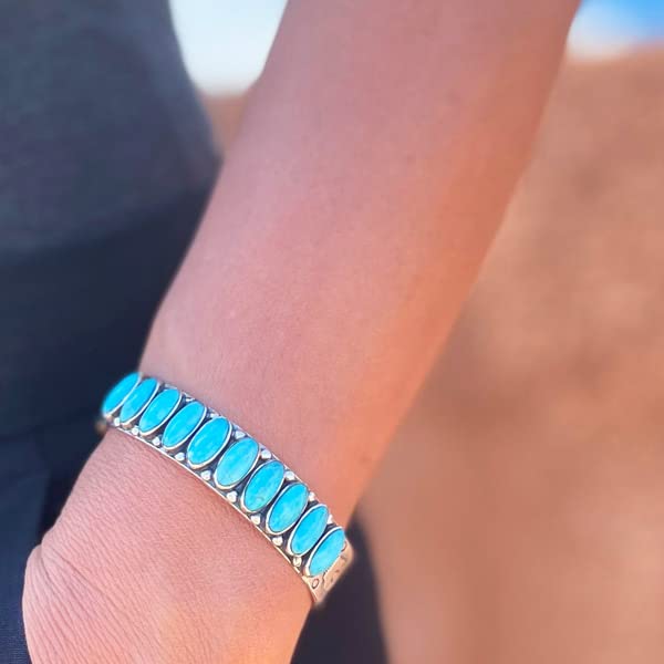 Turquoise Bracelet Sterling Silver 925 Genuine Turquoise Cuff Bracelet (Turquoise)