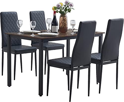Otnqu 5Pcs Dining Table Set,Kitchen Table with 4 Chairs,MDF Tabletop and PU Leather Chair,Modern Dinner Table for Kitchen,Dining Room,Dinette,Office Meeting Table(Table & Chair Sets