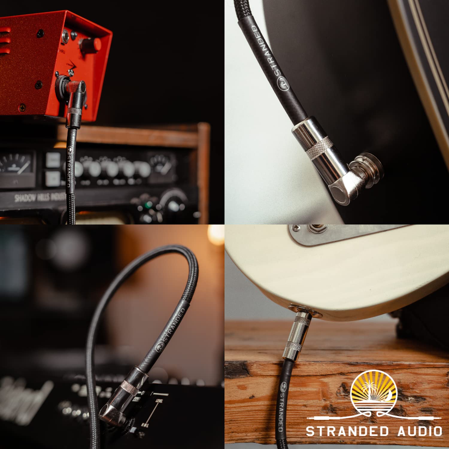 Stranded Audio - Guitar Cable 20 Ft - Low Capacitance - Pro Grade - 1/4 to 1/4 Inch Instrument Cable - Right Angle to Straight - Amp Cord for Electric Guitar, Bass, Acoustic, Ukulele or Keyboard