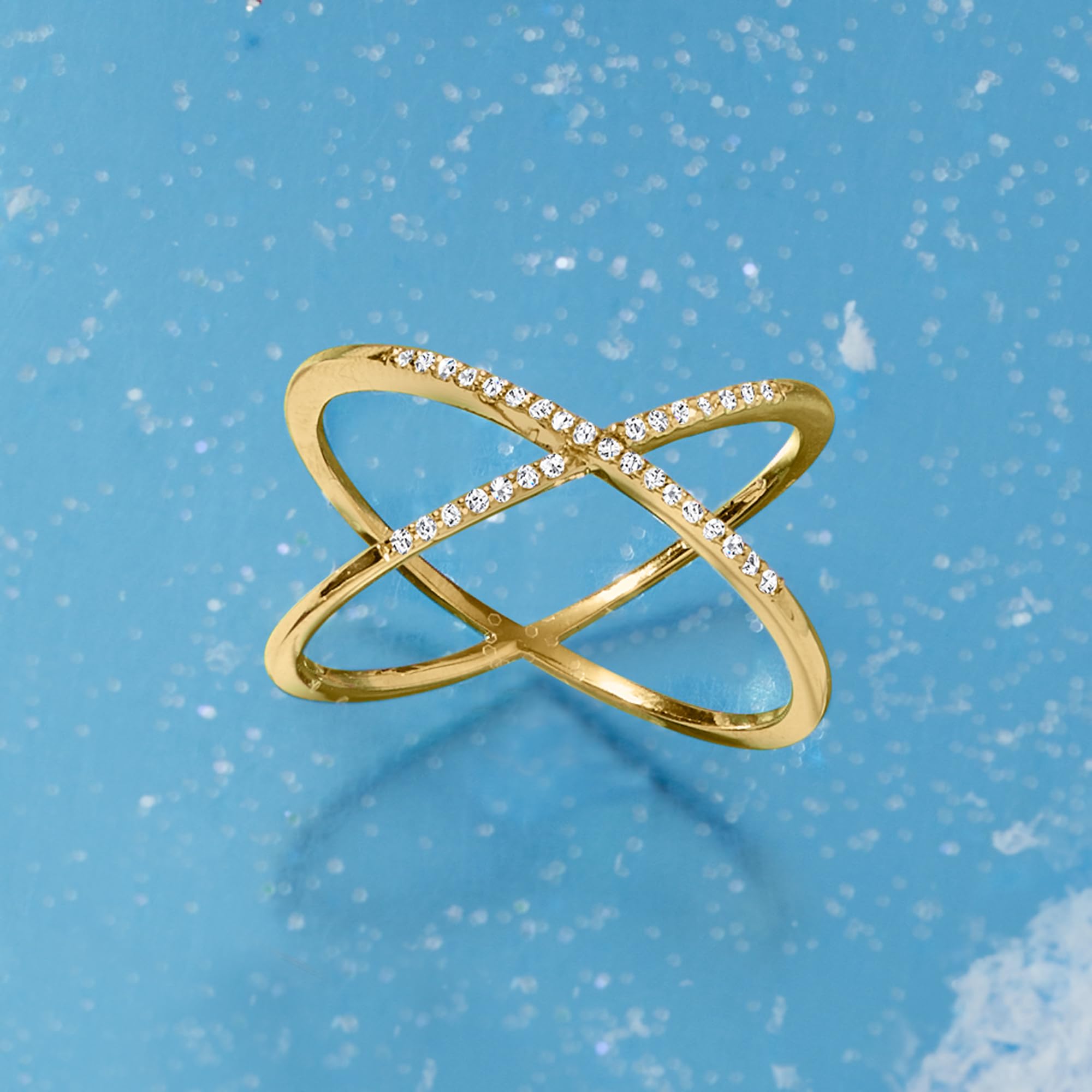 Ross-Simons 0.10 ct. t.w. Diamond Crossover Ring in 18kt Yellow Gold Over Sterling. Size 10