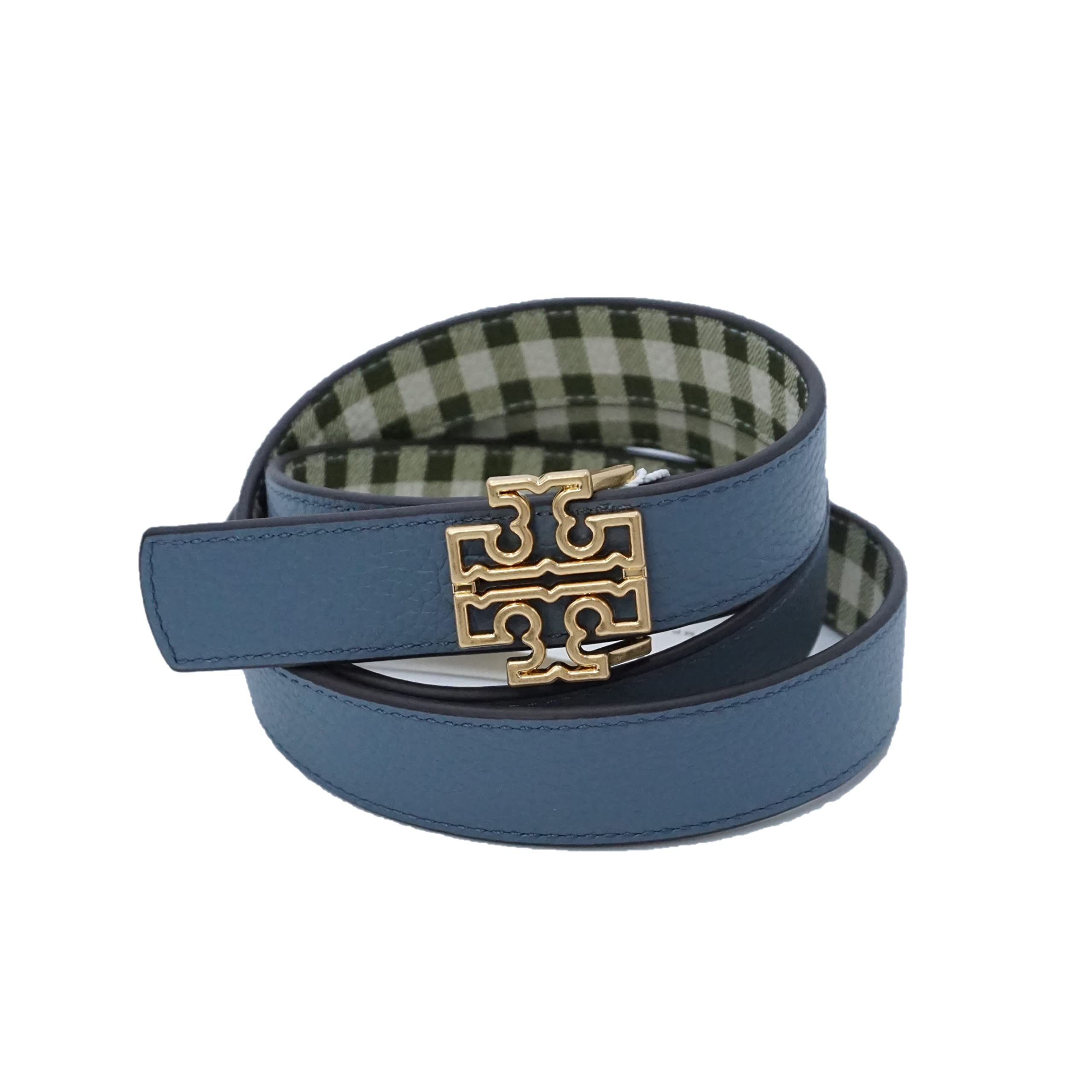 Tory Burch 88000 Gingham/Brunnera Women's Reversible Britten Logo Printed Belt 1'' (XL)