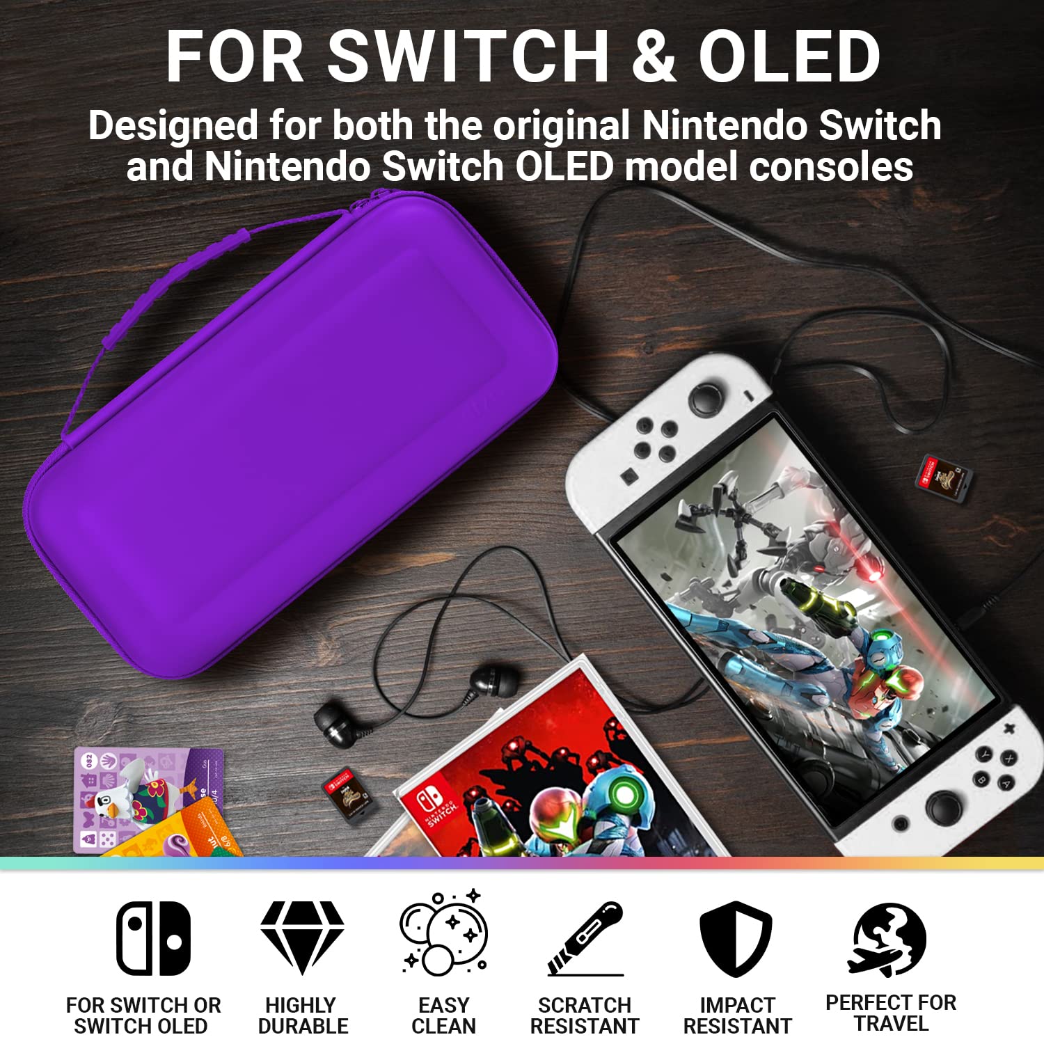 Orzly Carry Case Compatible with Nintendo Switch and New Switch OLED Console -Protective Hard Portable Travel Carry Case Shell Pouch with Pockets for Accessories and Games