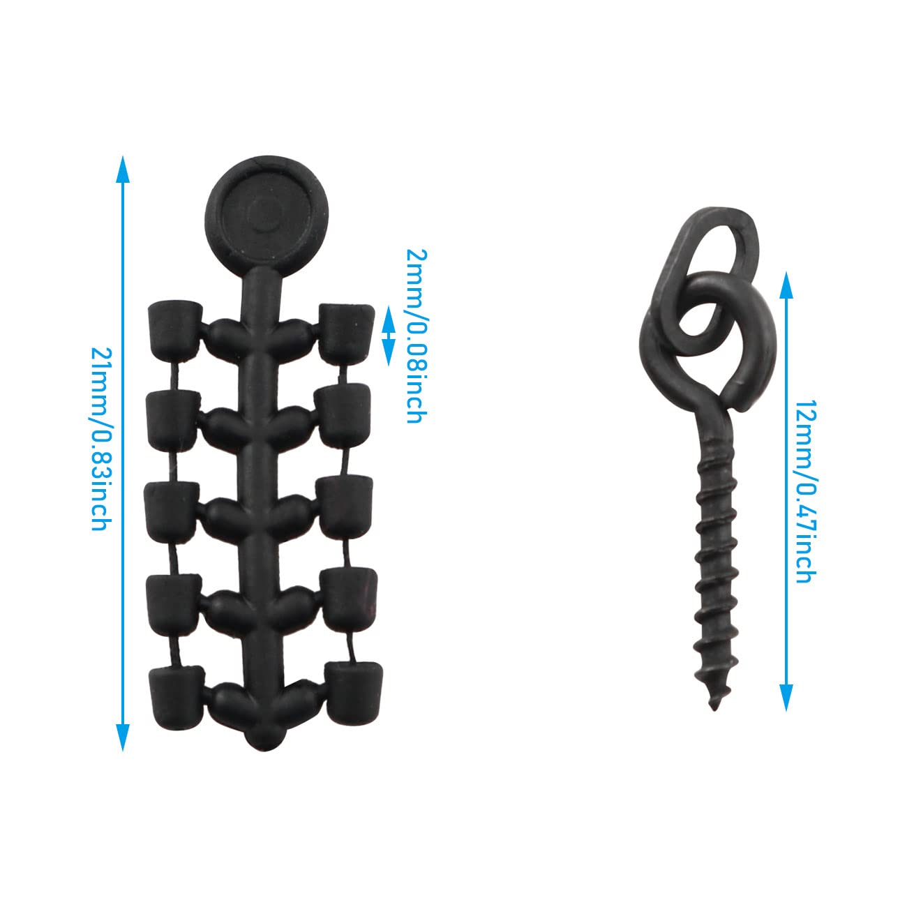 WHYHKJ Carp Fishing Accessories Kit 20pcs Screw Peg with Oval Ring Swivel D-Rig Chod Rig Terminal Tackle Bait Holder Screw and 50pcs Hook Stop Beads
