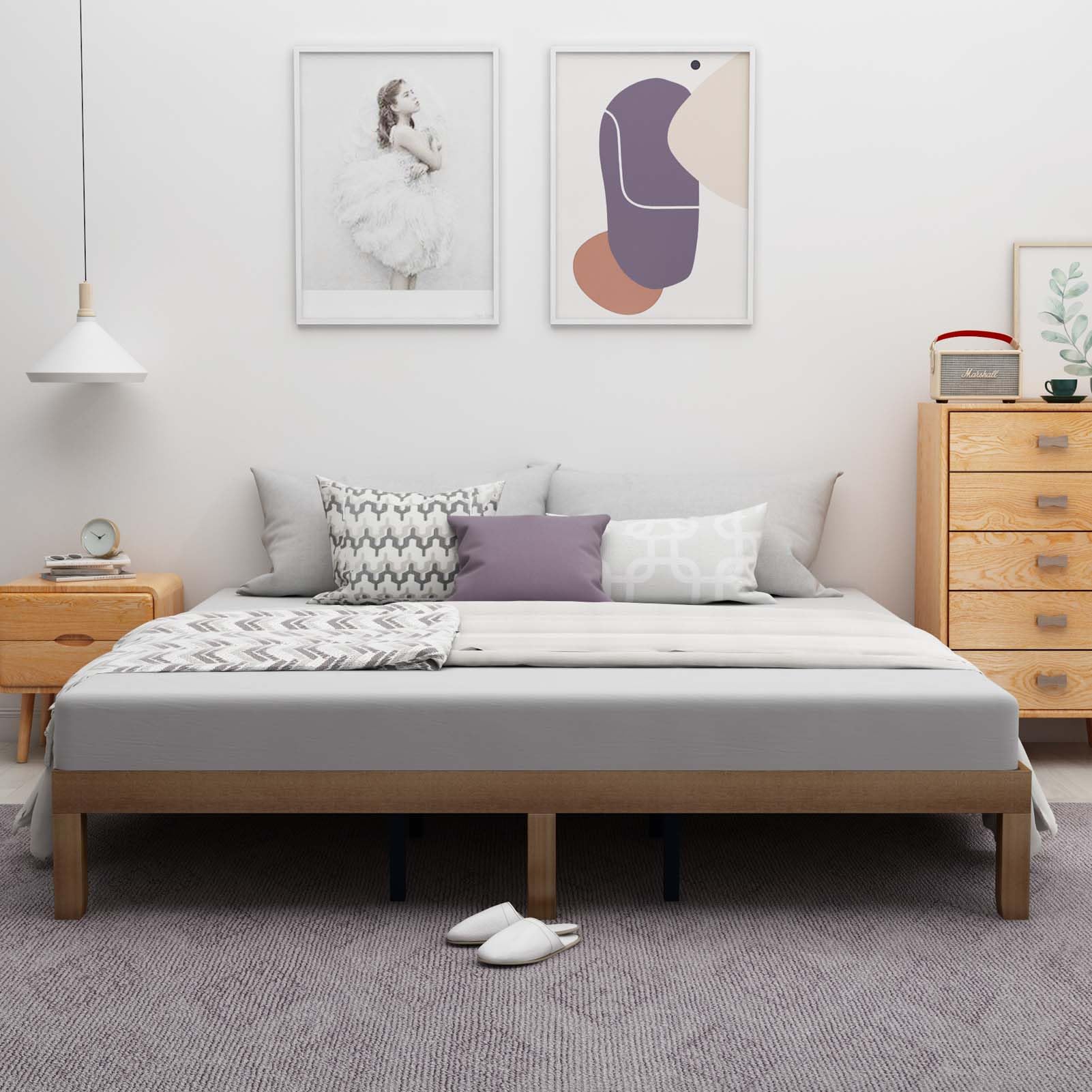 OTRIEK King Bed Frame, Wood Platform Bed Frame with Strong Wood Slat Support, No Box Spring Needed for Teens Adults Bedroom, Noise Free/Easy to Install (King)