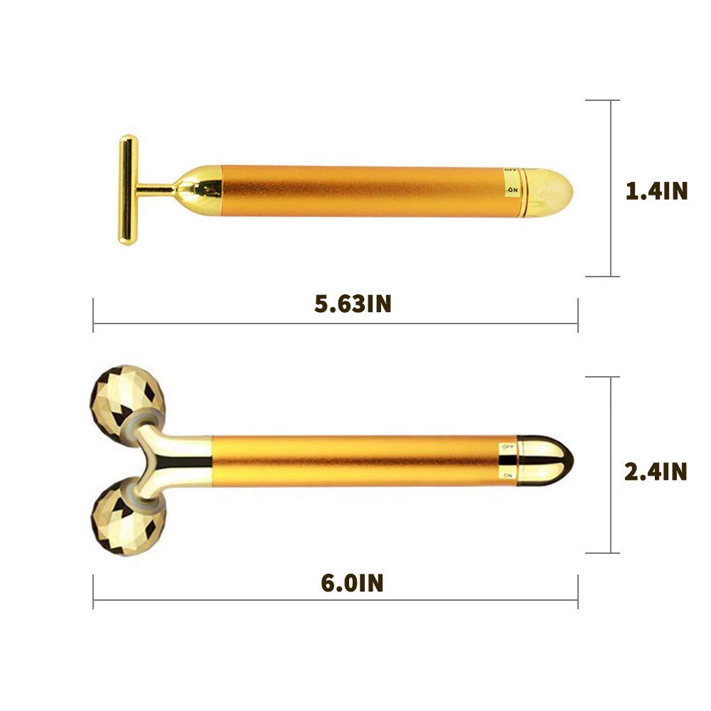 NUOMAN 2 in 1 Electric Face Massager Roller, Golden 3D Roller and T Shape Facial Roller Massager Kit