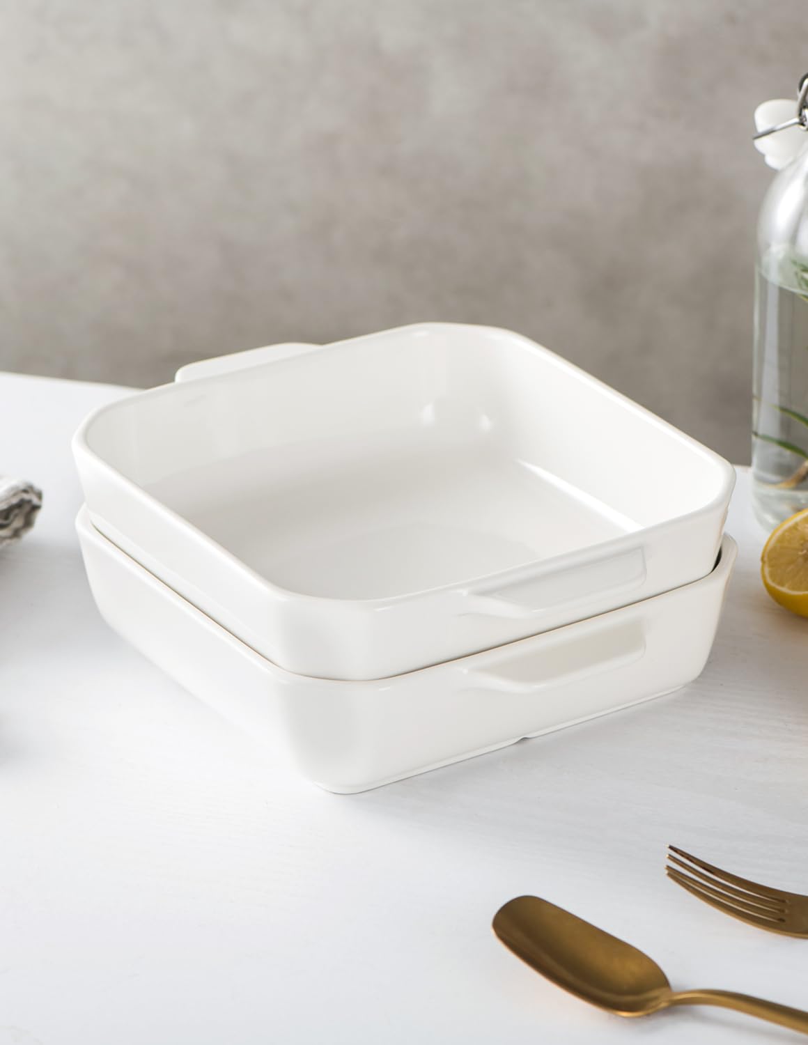 Onniyor Ceramic Baking Dishes, Square Baking Pans with Handles, Lasagna Pans Deep, Brownie Pans for Cooking, Casserole Dishes, Cake Pans, Bakeware Set for Kitchen, Oven Safe, 8 x 8 inches, Set of 2,