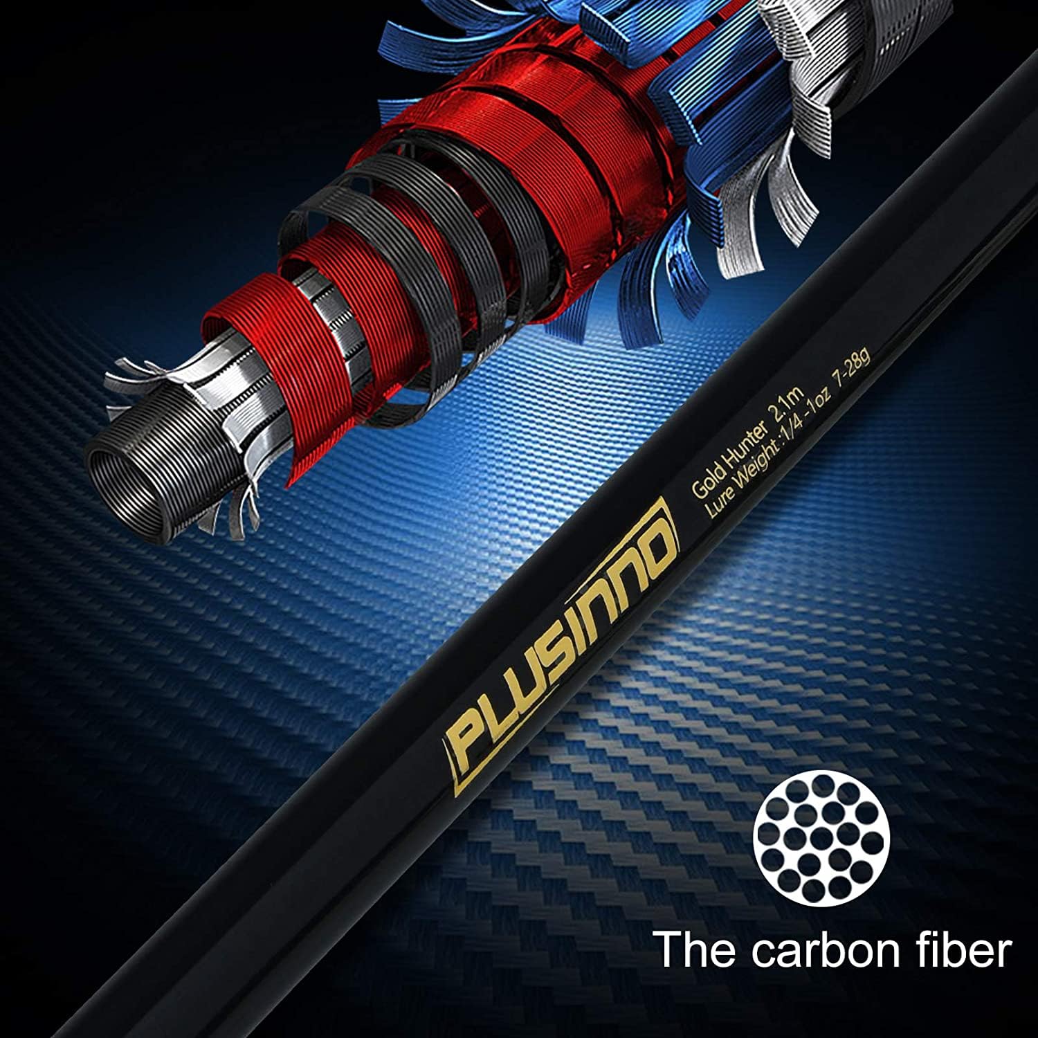 PLUSINNO Elite Hunter 7FT Fishing Rod, IM 6 Graphite Spinning Rod and Casting Rod, Stainless Steel Guides with SiC Inserts (7FT-Spinning Rod-M Power+HT3000REEL(Golden))…